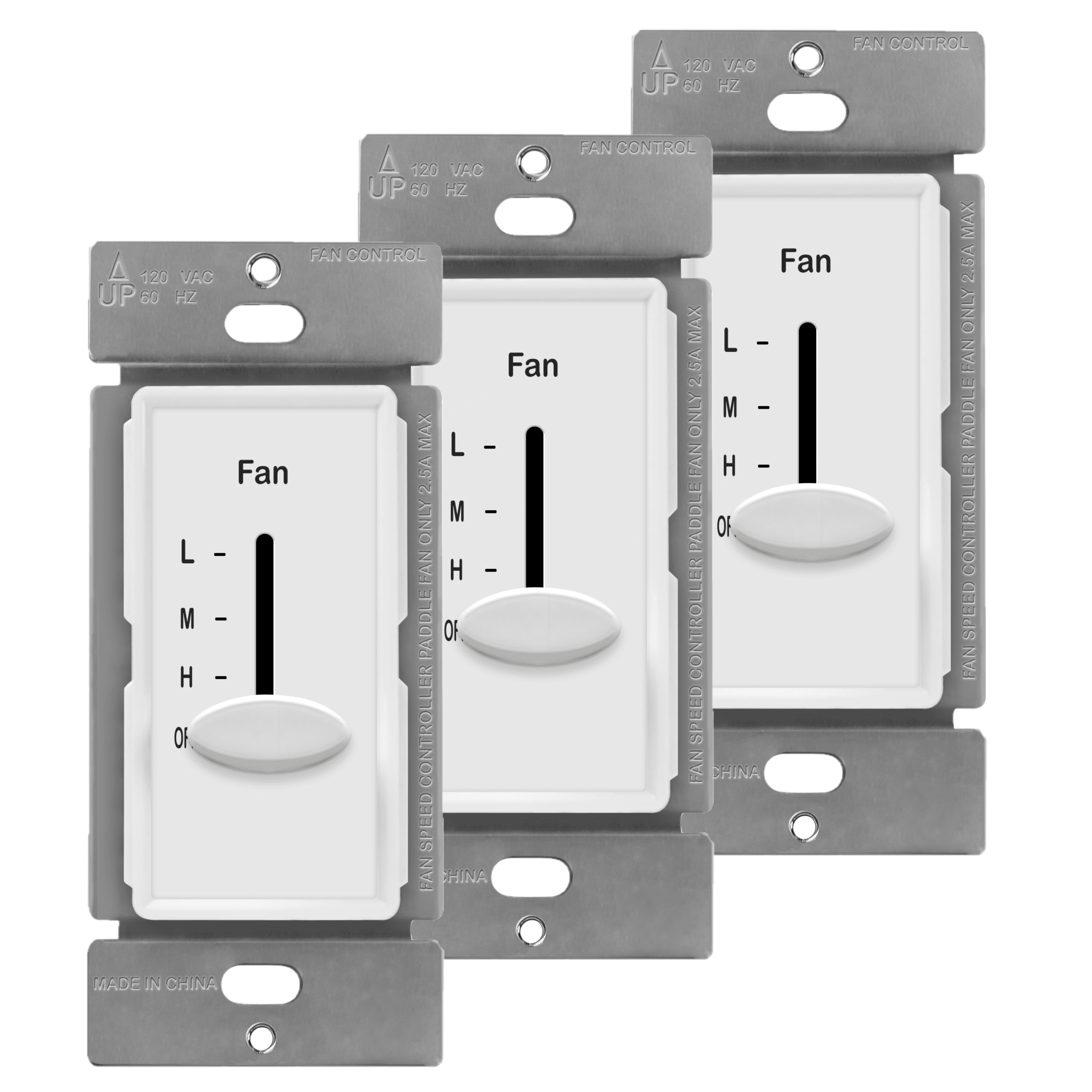 ENERLITES 3 Speed In Wall Ceiling Fan Control, Slide switch, 120VAC, 2 ...