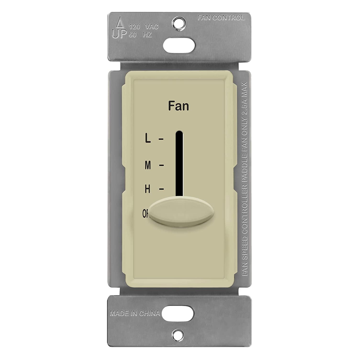 ENERLITES 3 Speed in-Wall Ceiling Fan Control, Slide Switch, 120VAC, 2 ...