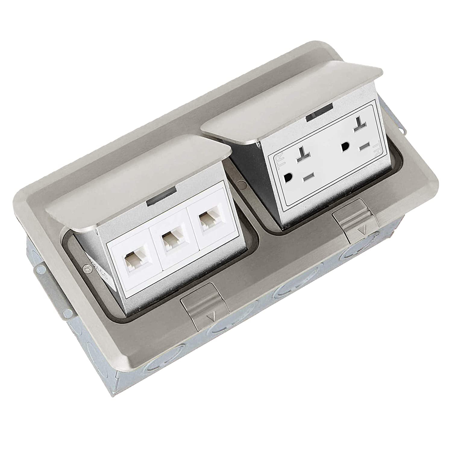 ENERLITES 662301-S-D Floor Box Electrical Kit 2 Gang 20A Tamper ...