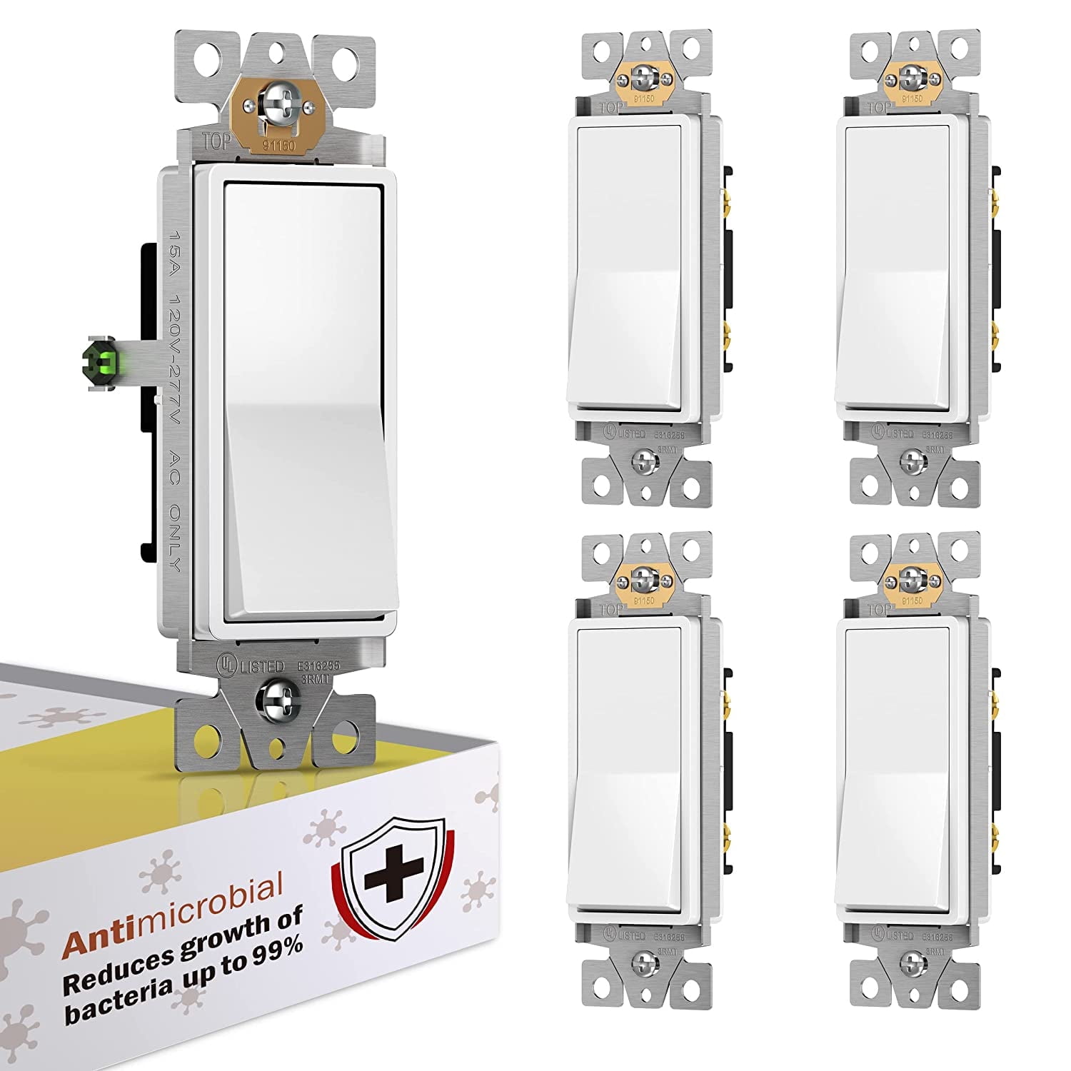 ENERLITES Antimicrobial Decorator Switch, Antibacterial Paddle Rocker ...
