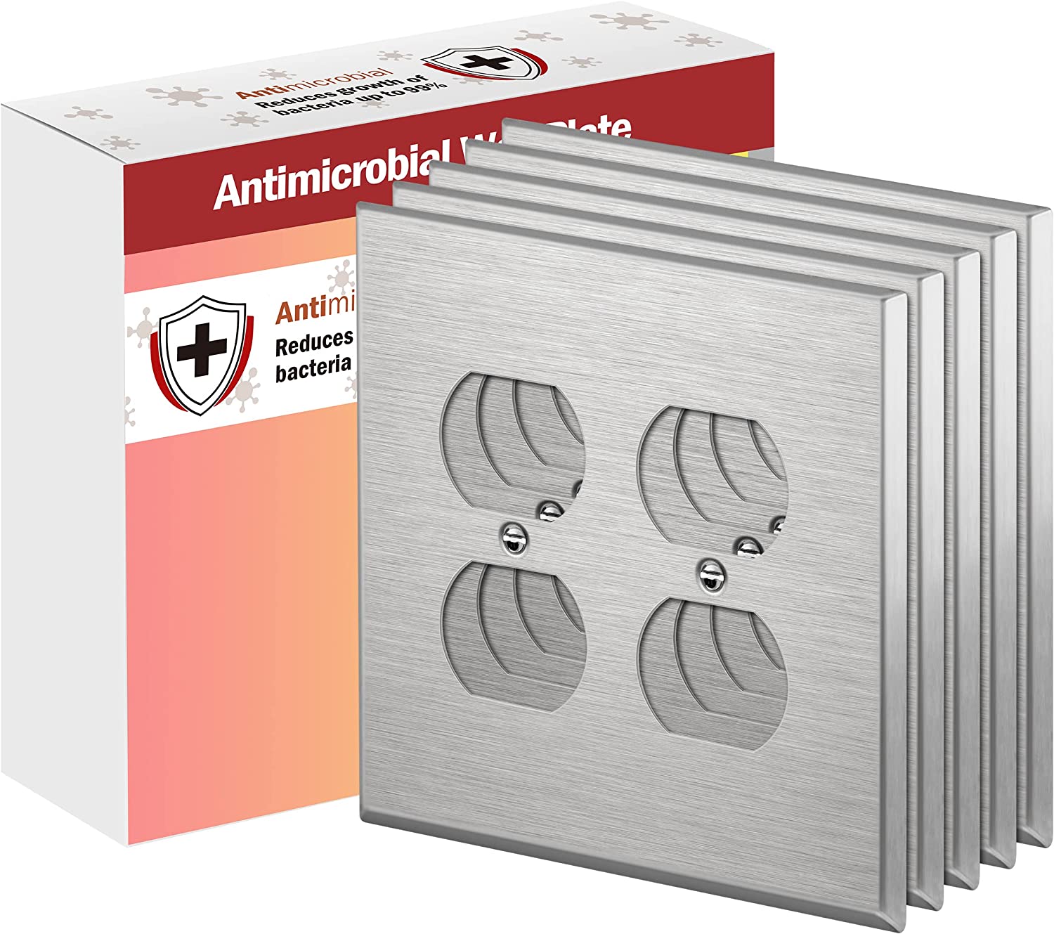 ENERLITES Antimicrobial Metal Duplex Wall Plate, Stainless Steel Wall ...