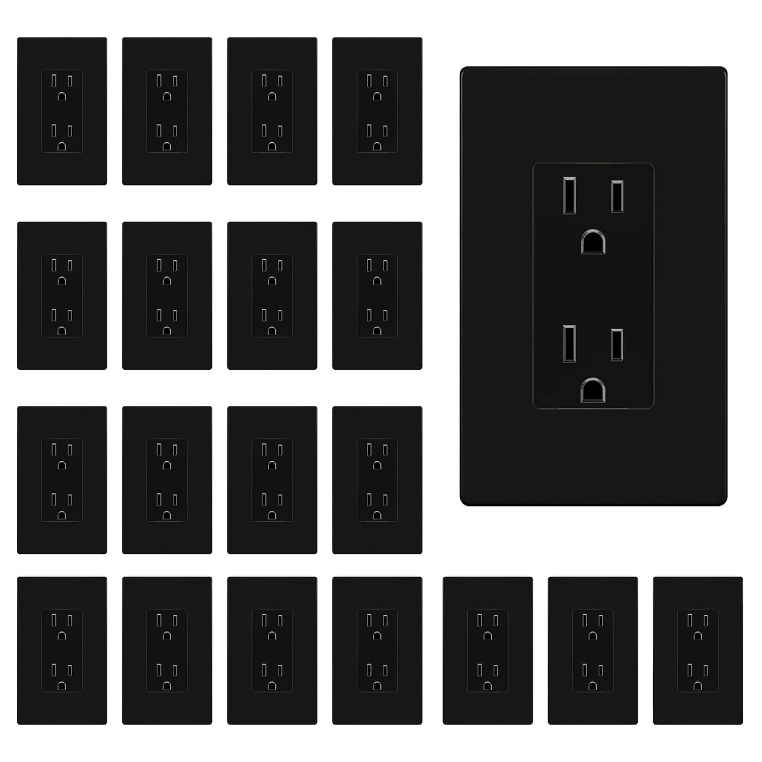 ENERLITES Black Decorator Receptacle with Screwless Wall Plate ...