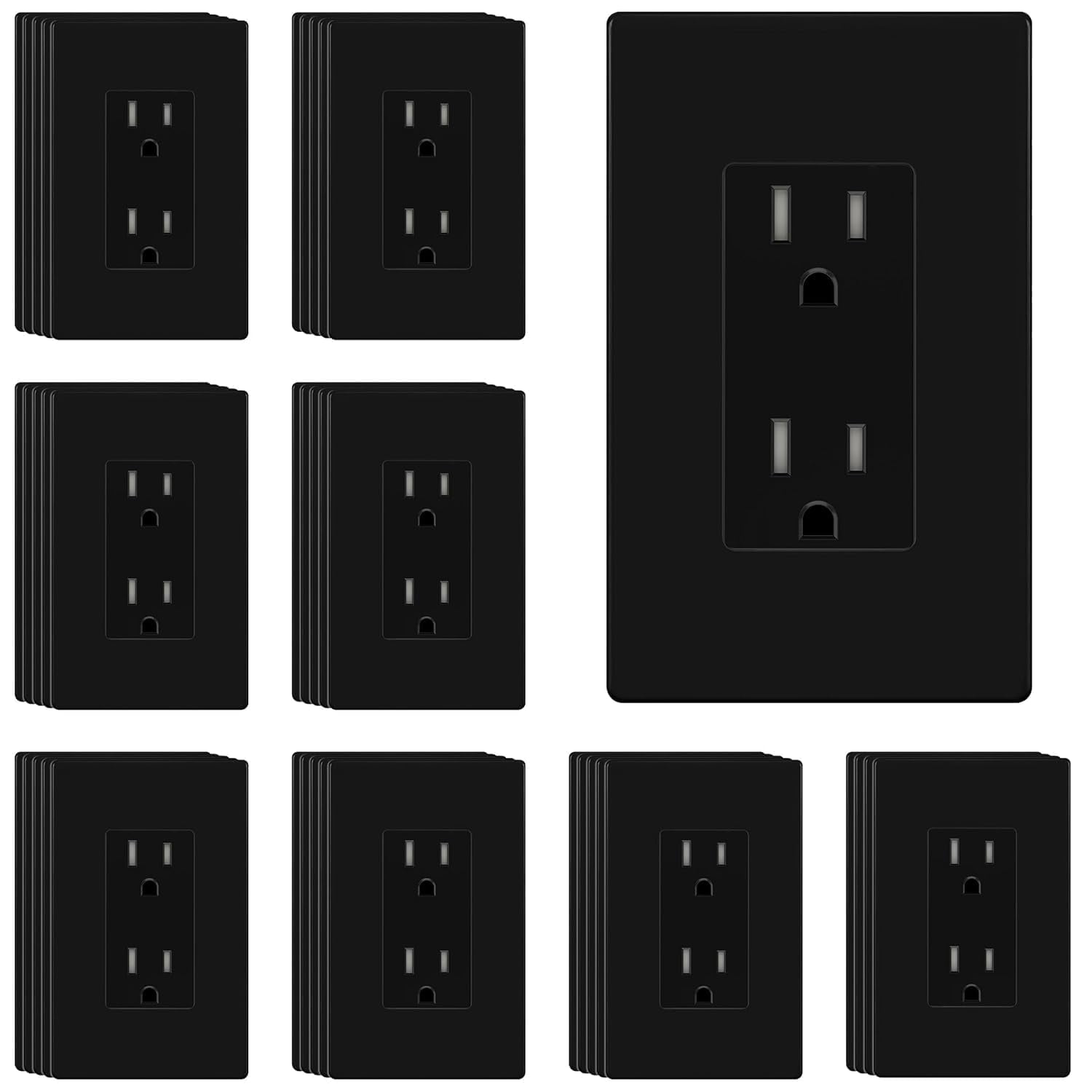 ENERLITES Black Decorator Receptacle with Screwless Wall Plate ...