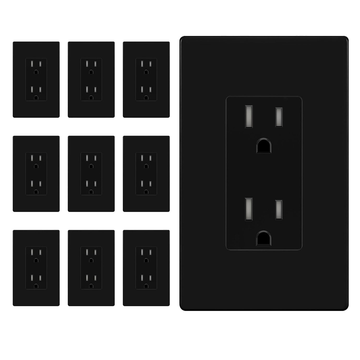 ENERLITES Black Decorator Receptacle with Screwless Wall Plate ...
