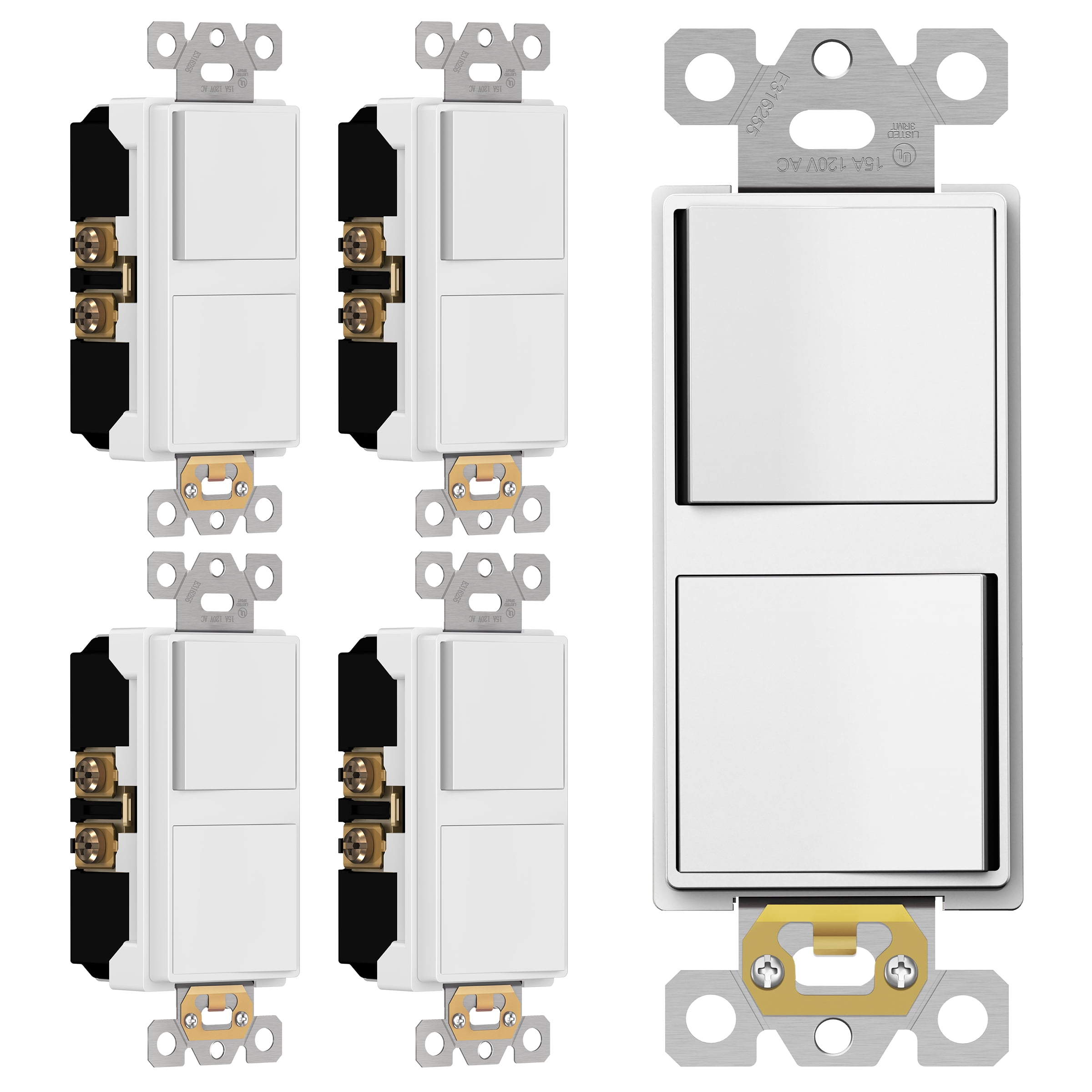 ENERLITES Double Paddle Rocker Decorator Switch, Gloss Finish, Clamp ...
