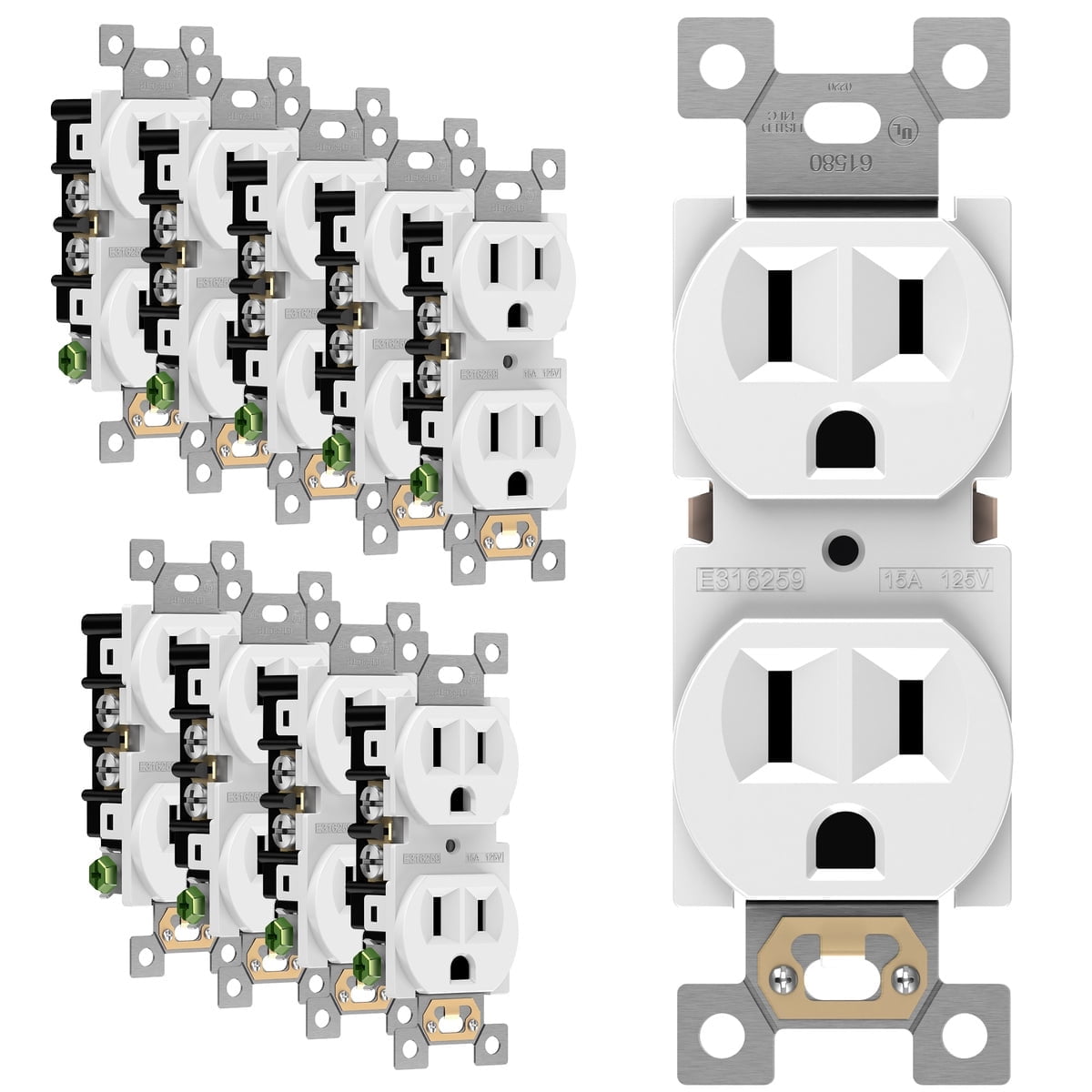 Enerlites 61580-W-10PCS, 15A 125V White Duplex Receptacle Electrical ...