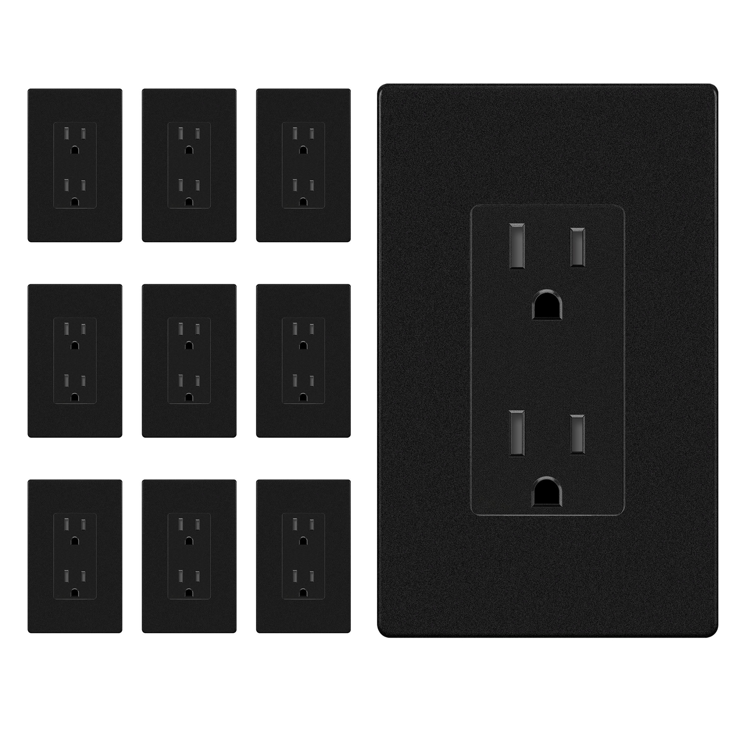ENERLITES Matte Black Decorator Receptacle with Screwless Wall Plate ...