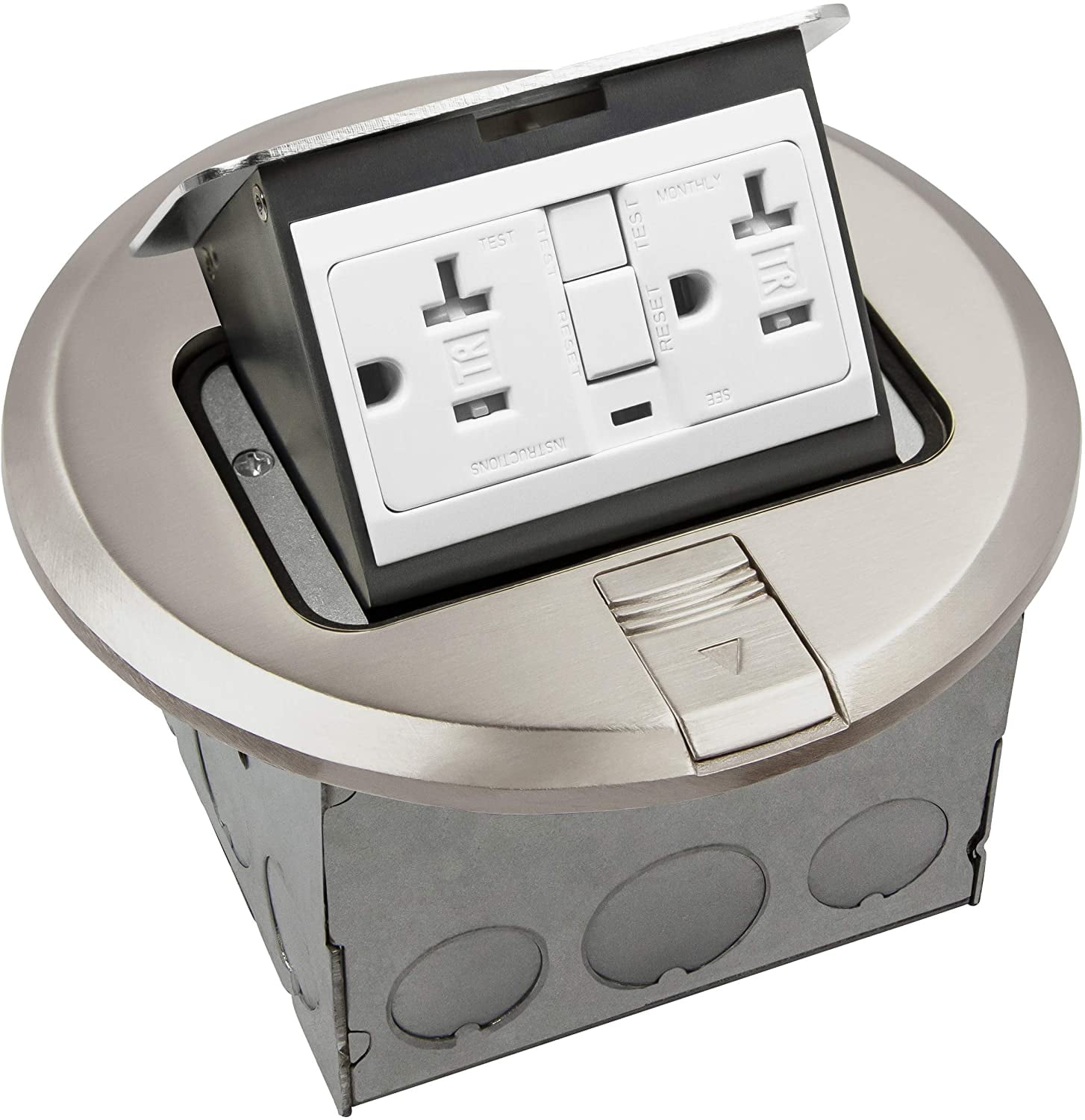 ENERLITES Pop-Up Floor Box Kit, 6" Dia. x 3" H, 20A GFCI Tamper ...