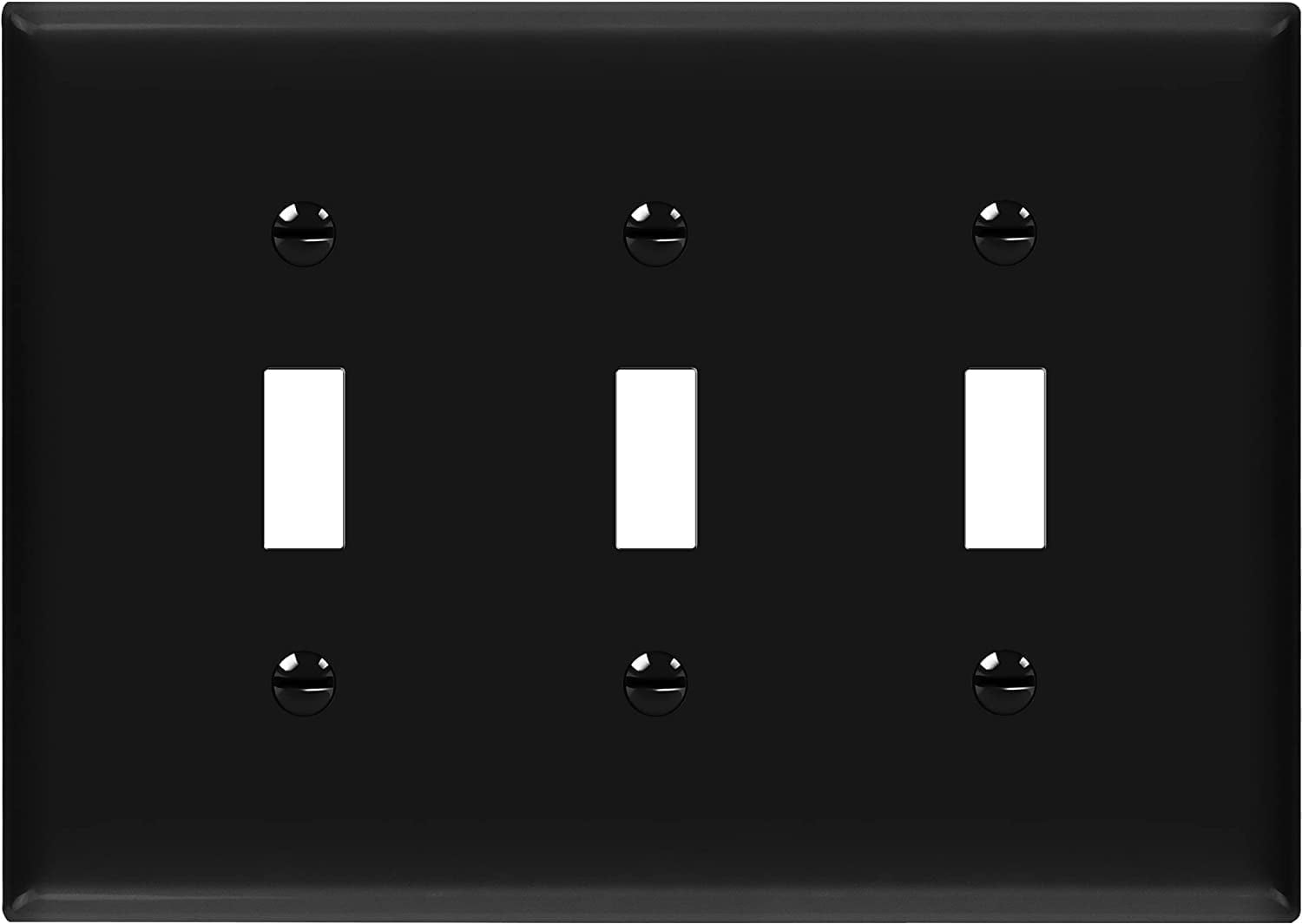 Enerlites, Triple Light Switch Wall Plate, 3-Gang, Black, Gloss Finish ...