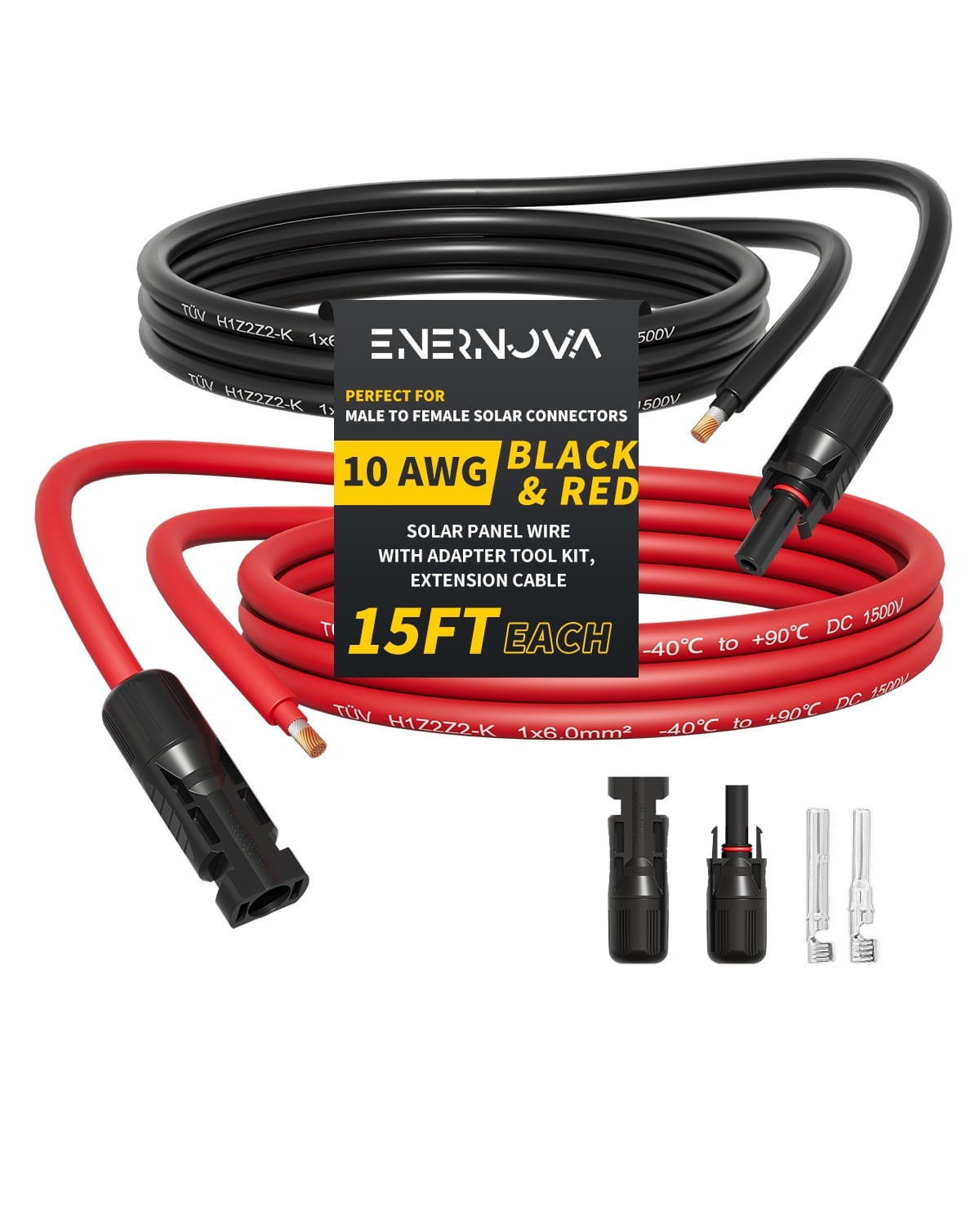 ENERNOVA 10AWG 15FT Solar Extension Cable (15FeeT Black + 15FeeT Red ...