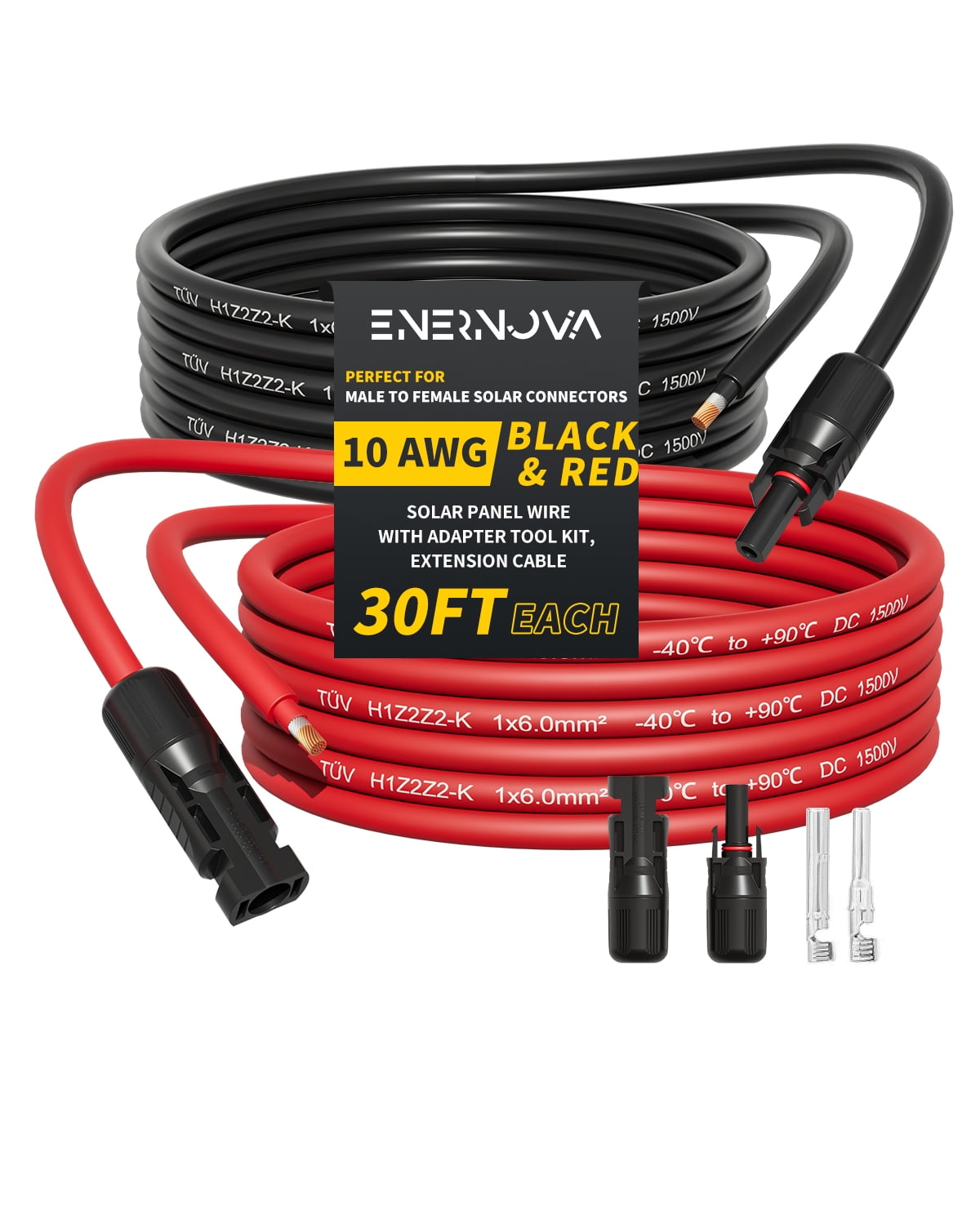 ENERNOVA 10AWG 30FT Solar Extension Cable (30FeeT Black + 30FeeT Red ...