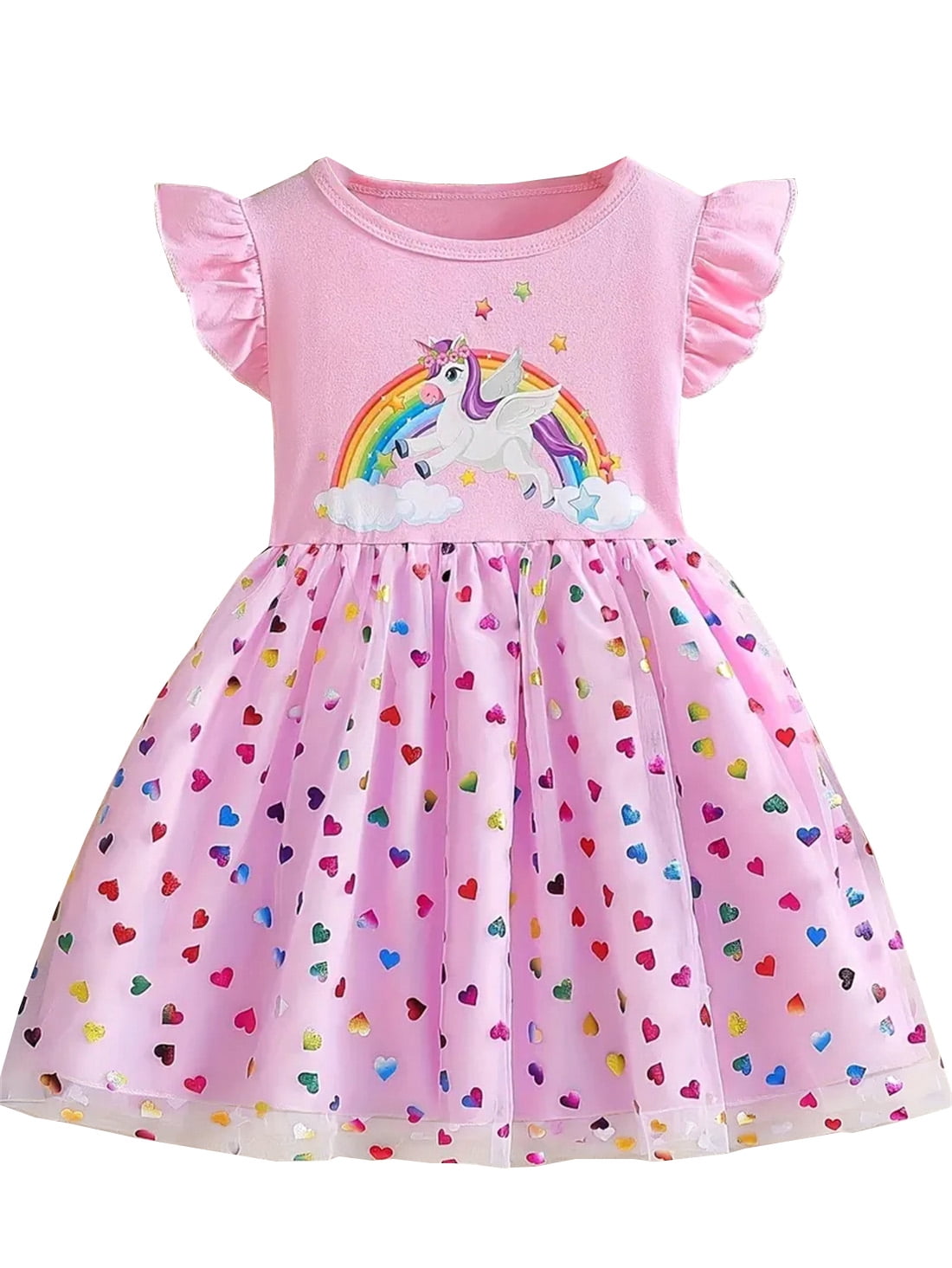 ENFLASH 1-8Y Little Girls Unicorn Tulle Tutu Dress Kids Fluffy Sleeve ...