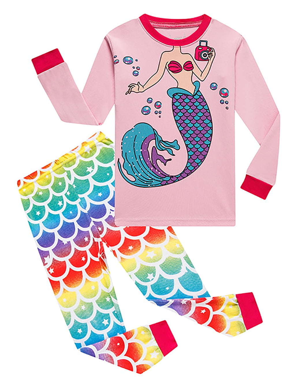 ENFLASH 100% Cotton Pajamas for 3-8T Girls Mermaid Sleepwear Toddler ...