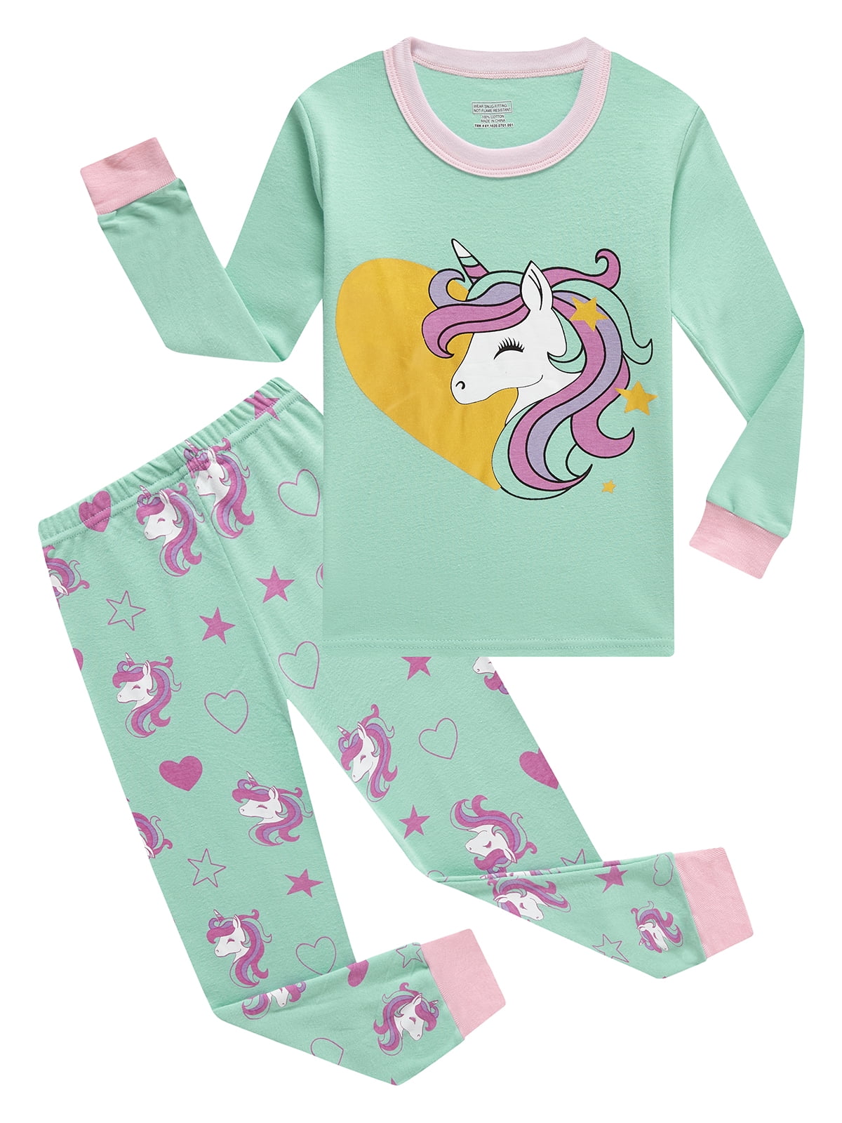 ENFLASH 100% Cotton Pajamas for Girls Snug-Fit Kids’PJ Set Unicorn 2 Pieces Sleepwear 8T ...