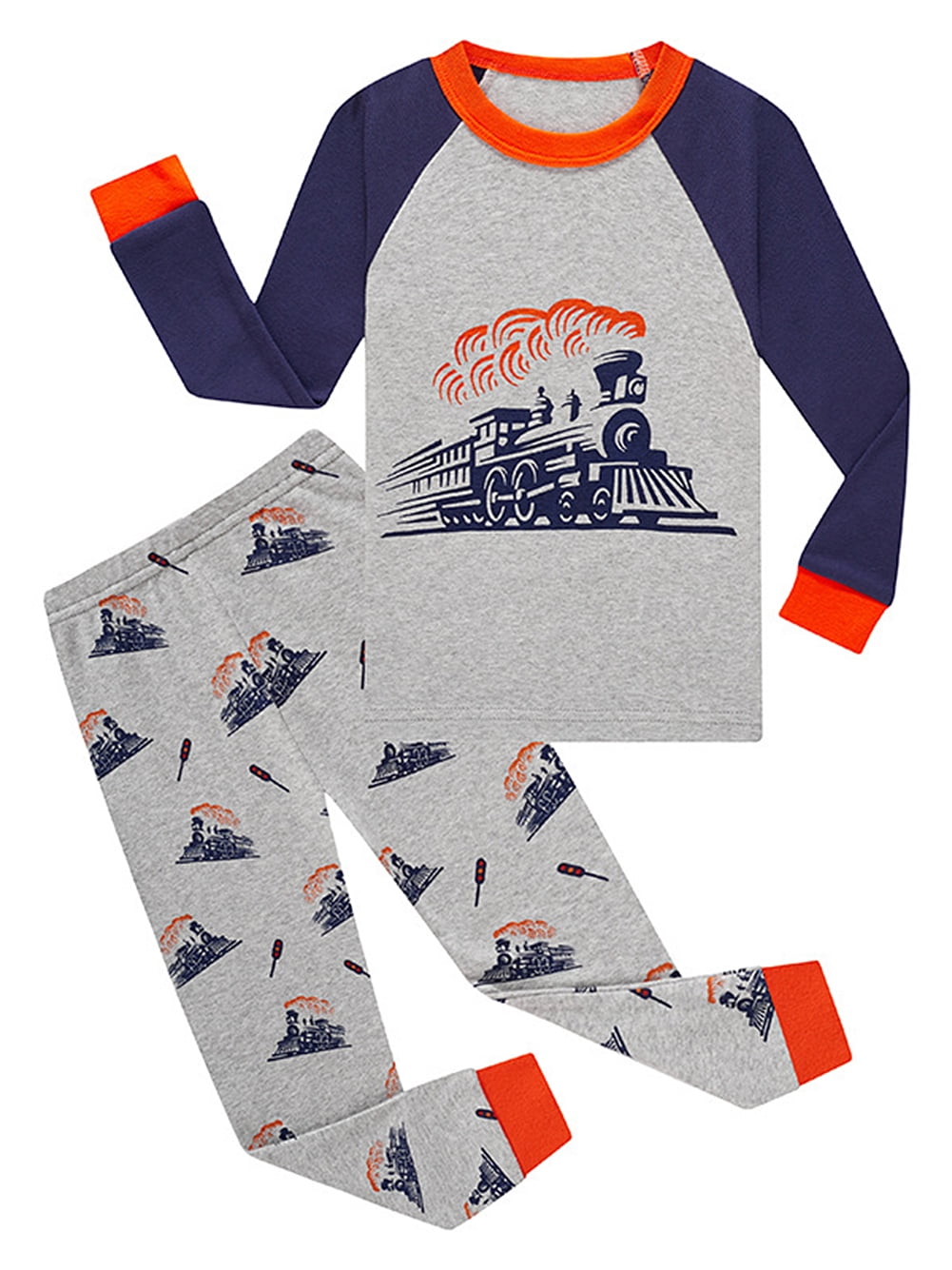 ENFLASH 2-12T Boys' Snug-fit 100% Cotton Pajamas 2 Piece Sleepwear Top ...