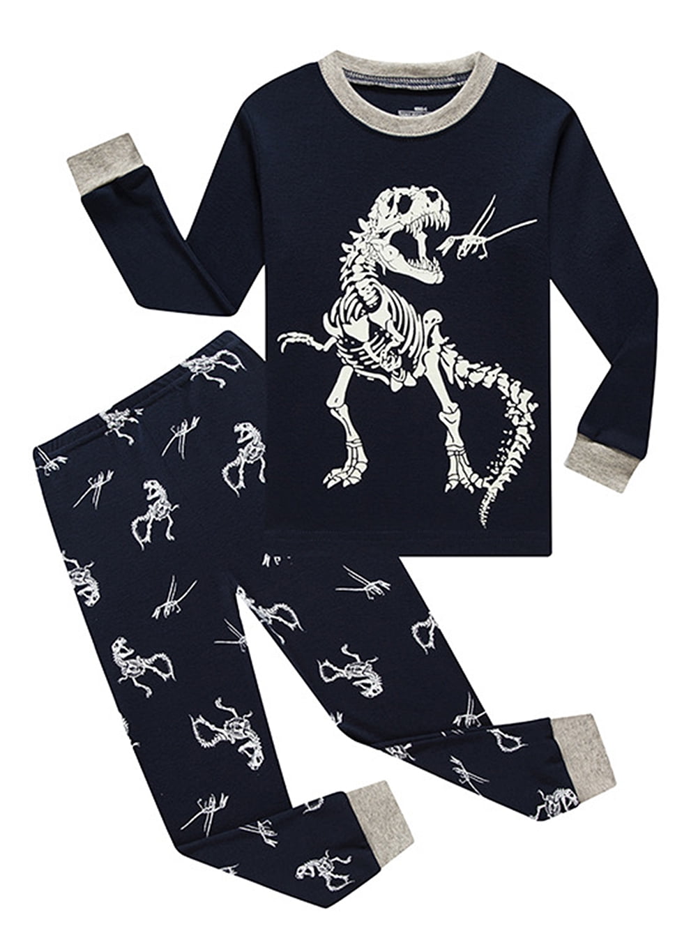 ENFLASH Boys' 3-12T 100% Cotton Pajamas, Cartoon Printed Sleepwear Set, Long Sleeve Top and ...