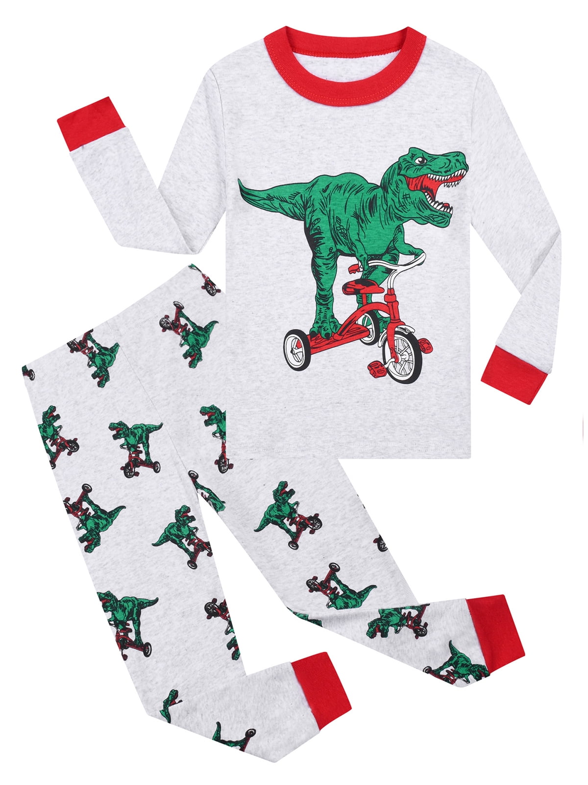 ENFLASH 2-12T Boys' Snug-fit 100% Cotton Pajamas 2 Piece Sleepwear Top and Bottom Fall Winter ...