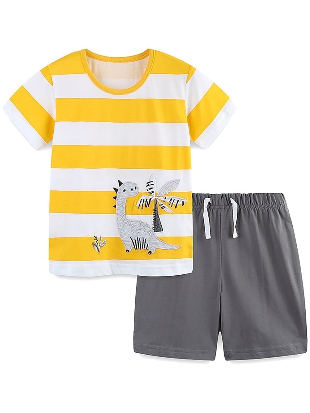 ENFLASH 2-7T Boys Summer Pajamas Sets T-shirt + Shorts 100% Cotton Pjs for Toddler - Dinosaur ...