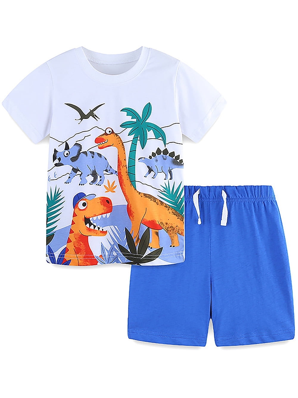 ENFLASH 2-7T Boys Summer Pajamas Sets T-shirt + Shorts 100% Cotton Pjs for Toddler - Dinosaur ...