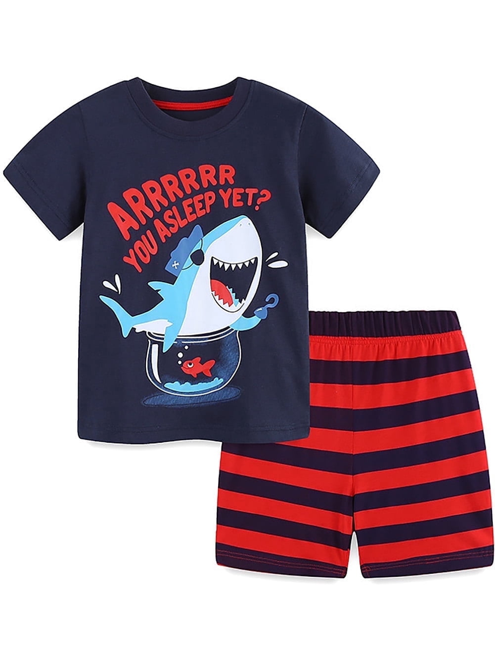 ENFLASH 2-7T Boys Summer Pajamas Sets T-shirt + Shorts 100% Cotton Pjs ...