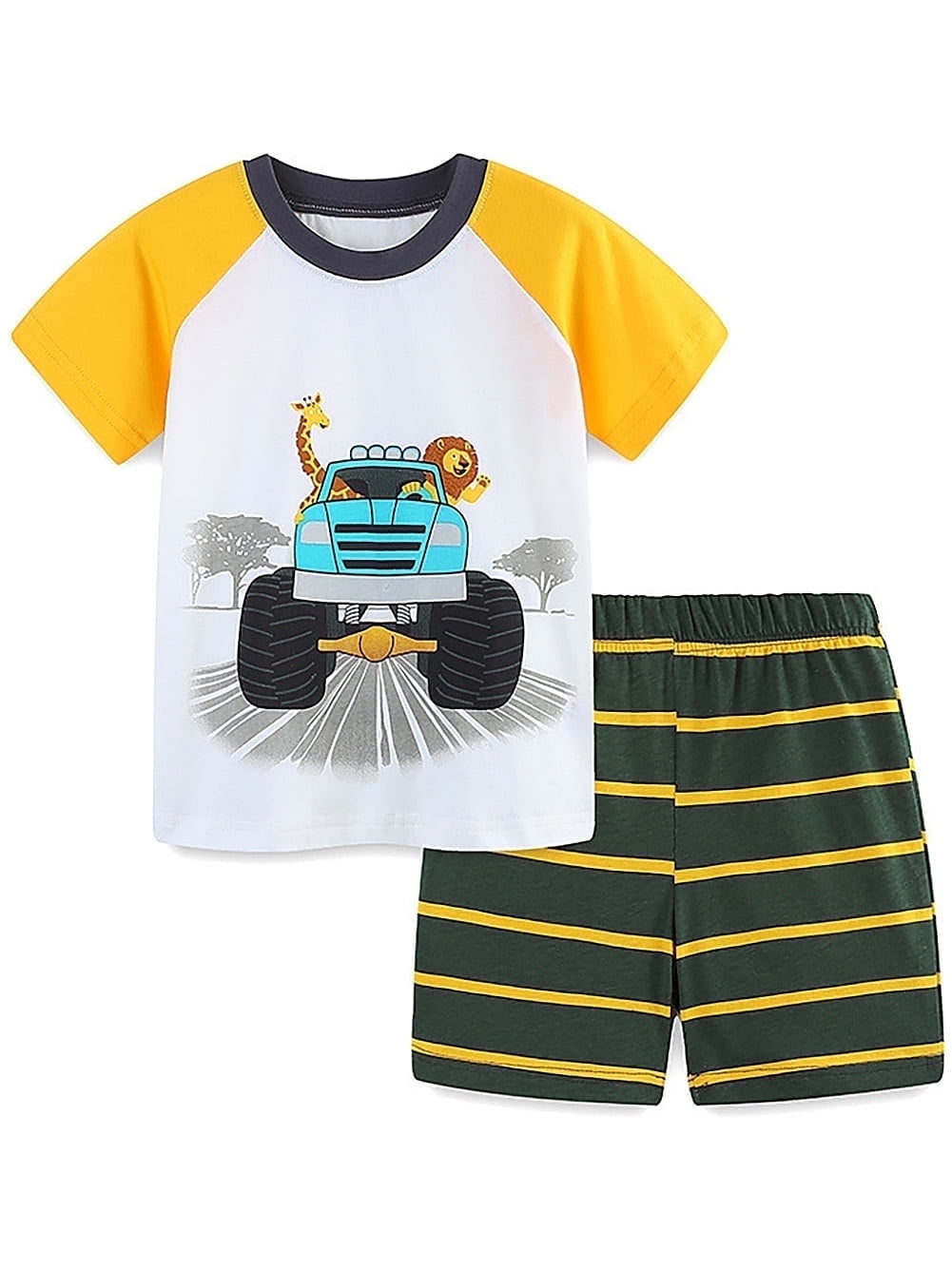 ENFLASH 2-7T Boys Summer Pajamas Sets T-shirt + Shorts 100% Cotton Pjs for Toddler - Truck ...