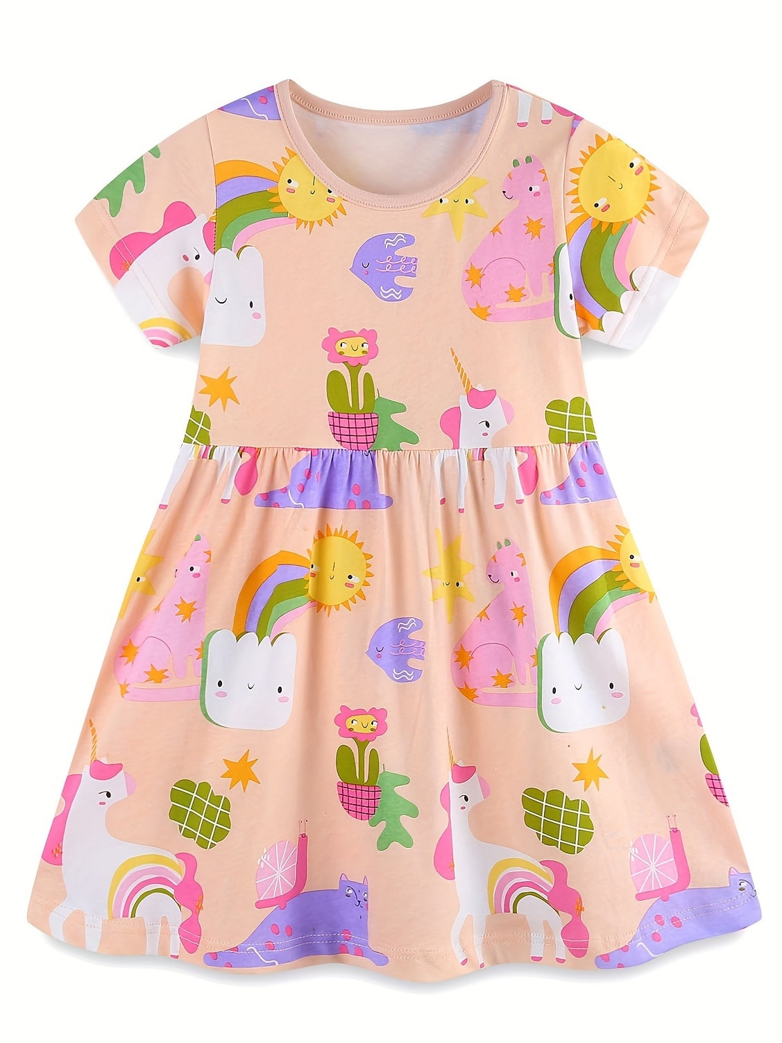 ENFLASH 2-7T Toddler Girl Summer Beach Casual Dress Short Sleeve Summer ...