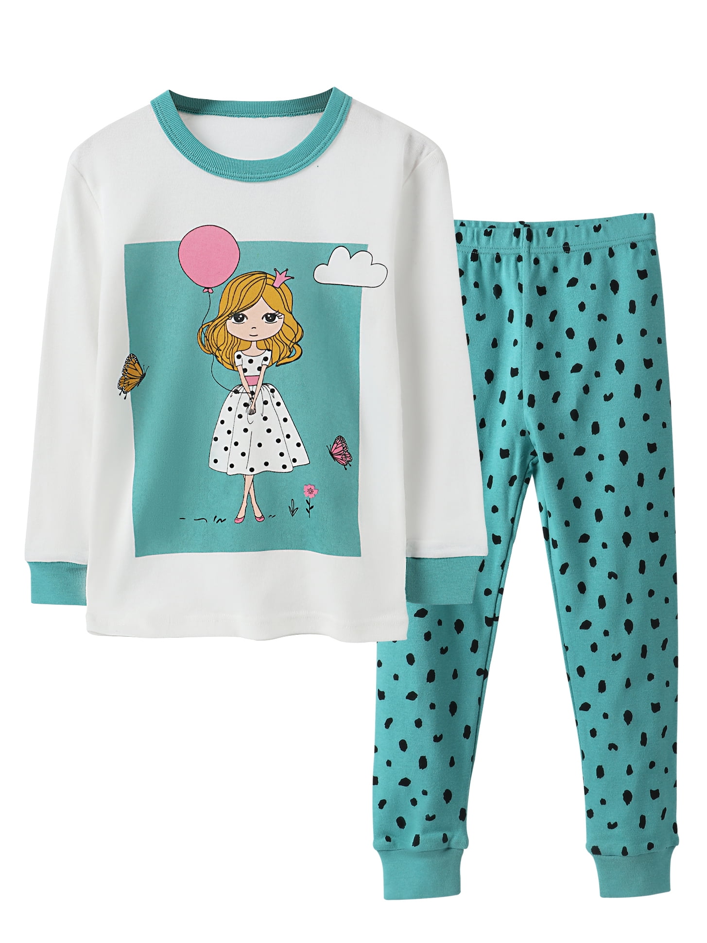 ENFLASH 2-7Y Girls Pajamas 2 Piece Toddler Kids Pjs Sets Cotton Long Sleeve Tops and Pants Snug ...