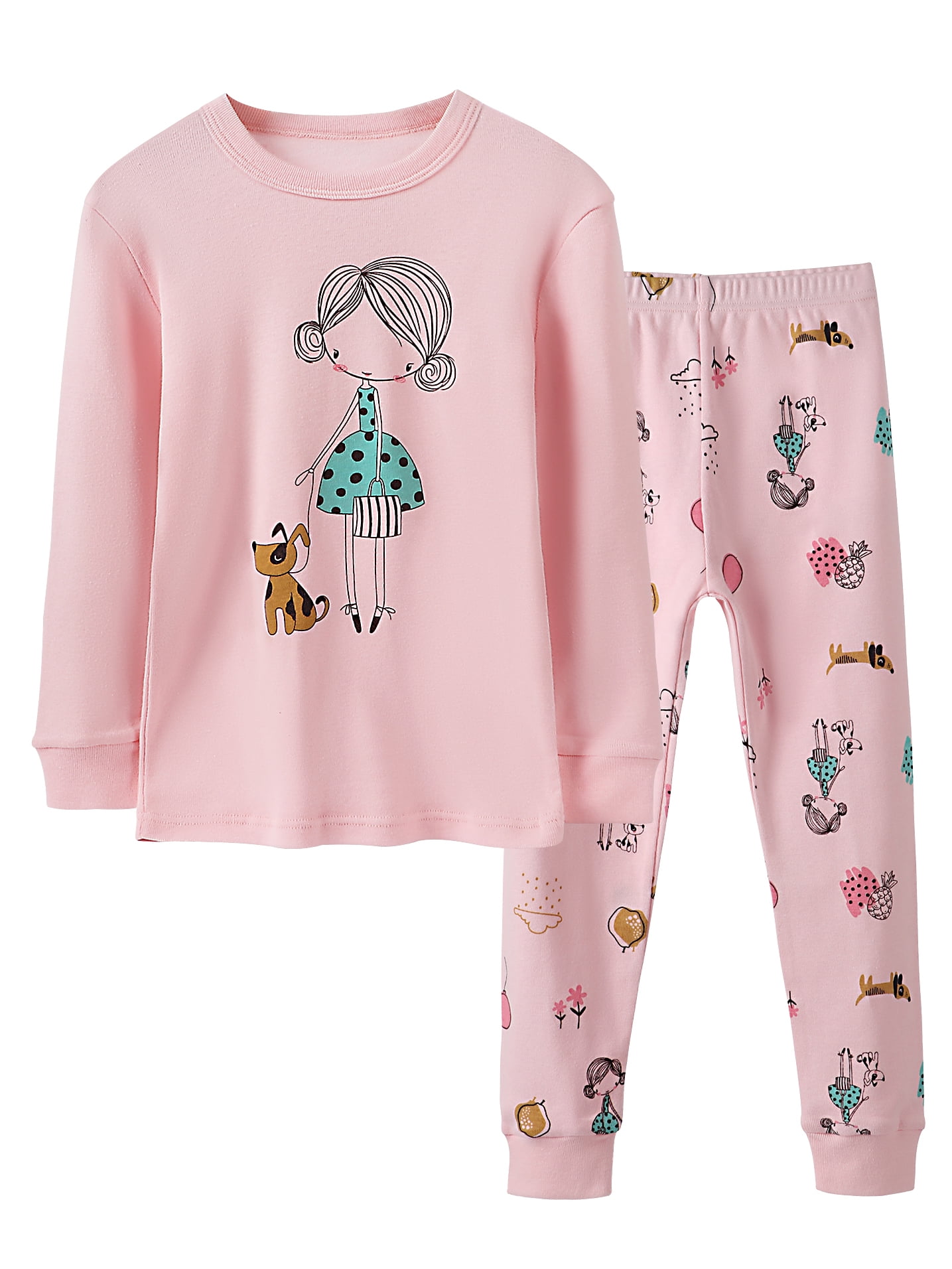 ENFLASH 2-7Y Girls Pajamas 2 Piece Toddler Kids Pjs Sets Cotton Long Sleeve Tops and Pants Snug ...