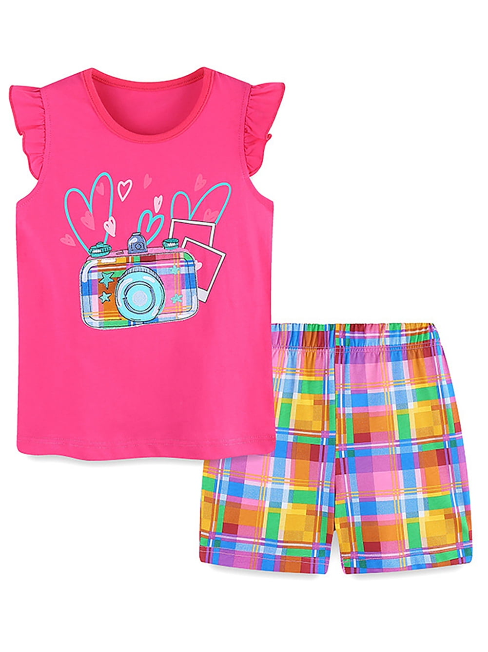 ENFLASH 2-7Y Toddler Girls 2-Piece Summer Pajamas 100% Cotton Short Pjs ...