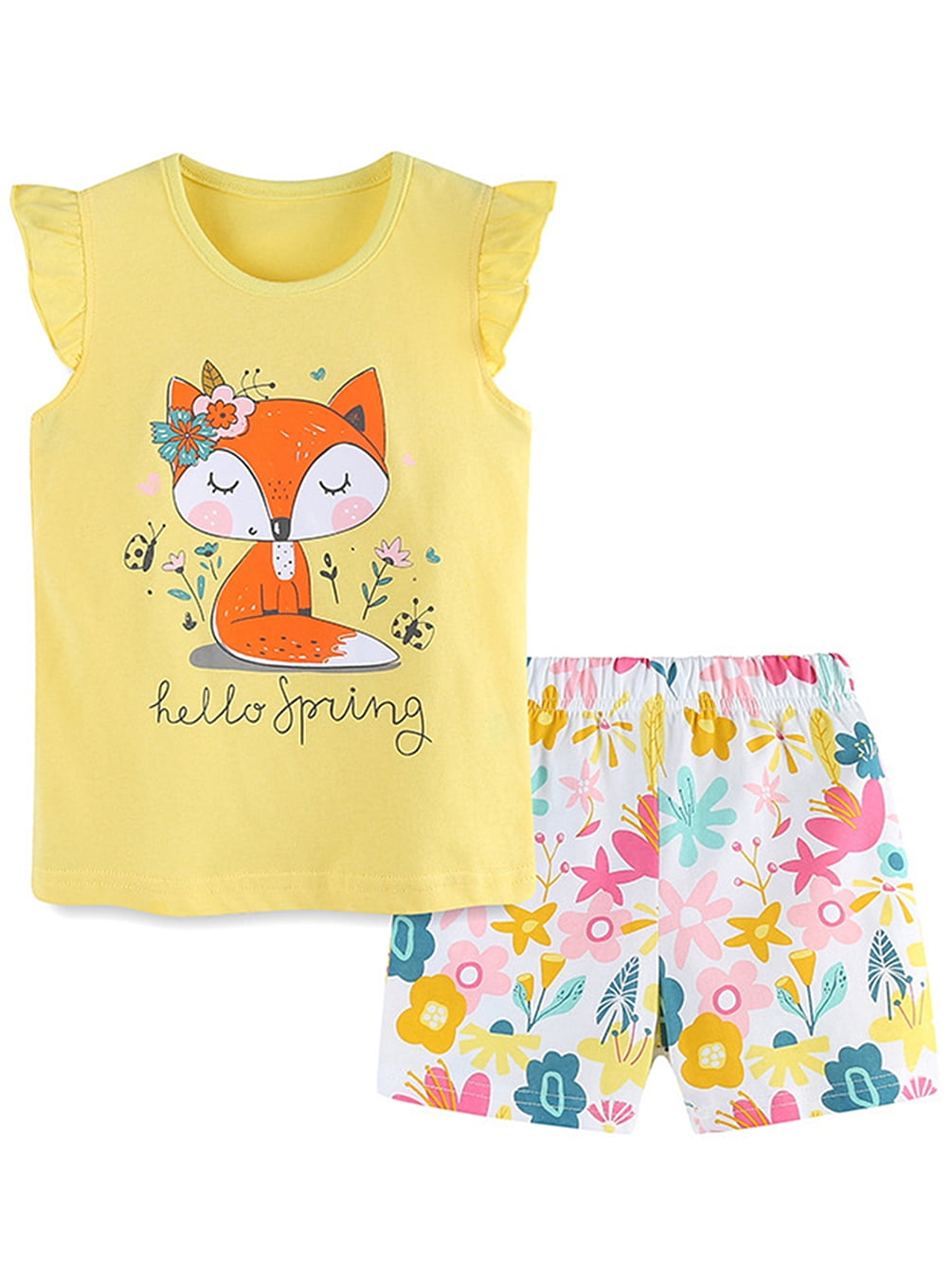 ENFLASH 2-7Y Toddler Girls 2-Piece Summer Pajamas 100% Cotton Short Pjs ...