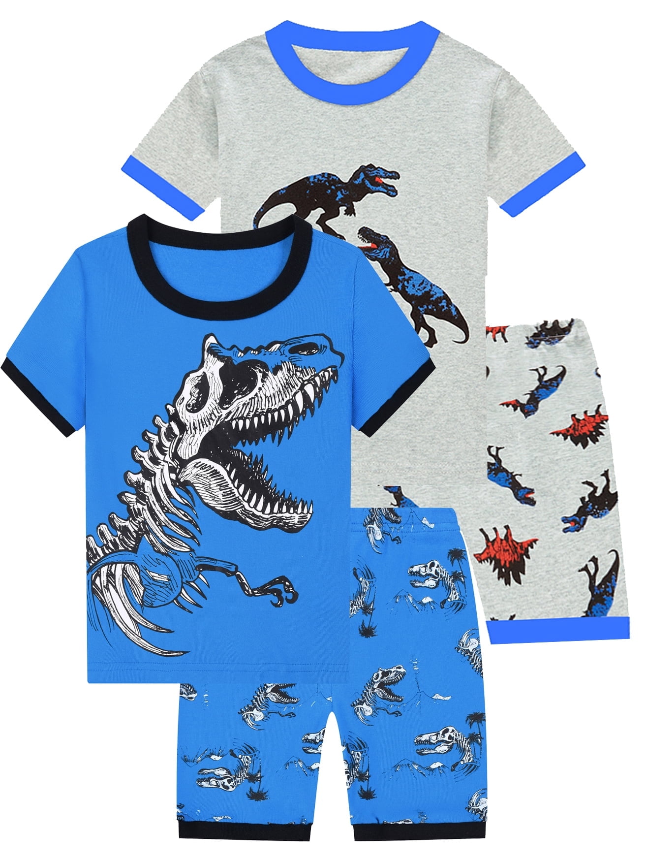 ENFLASH 2-Pack Dinosaur 3-12Y Big Boys Summer Pajamas Short Sleeve Cotton Pjs Sleepwear Tops ...