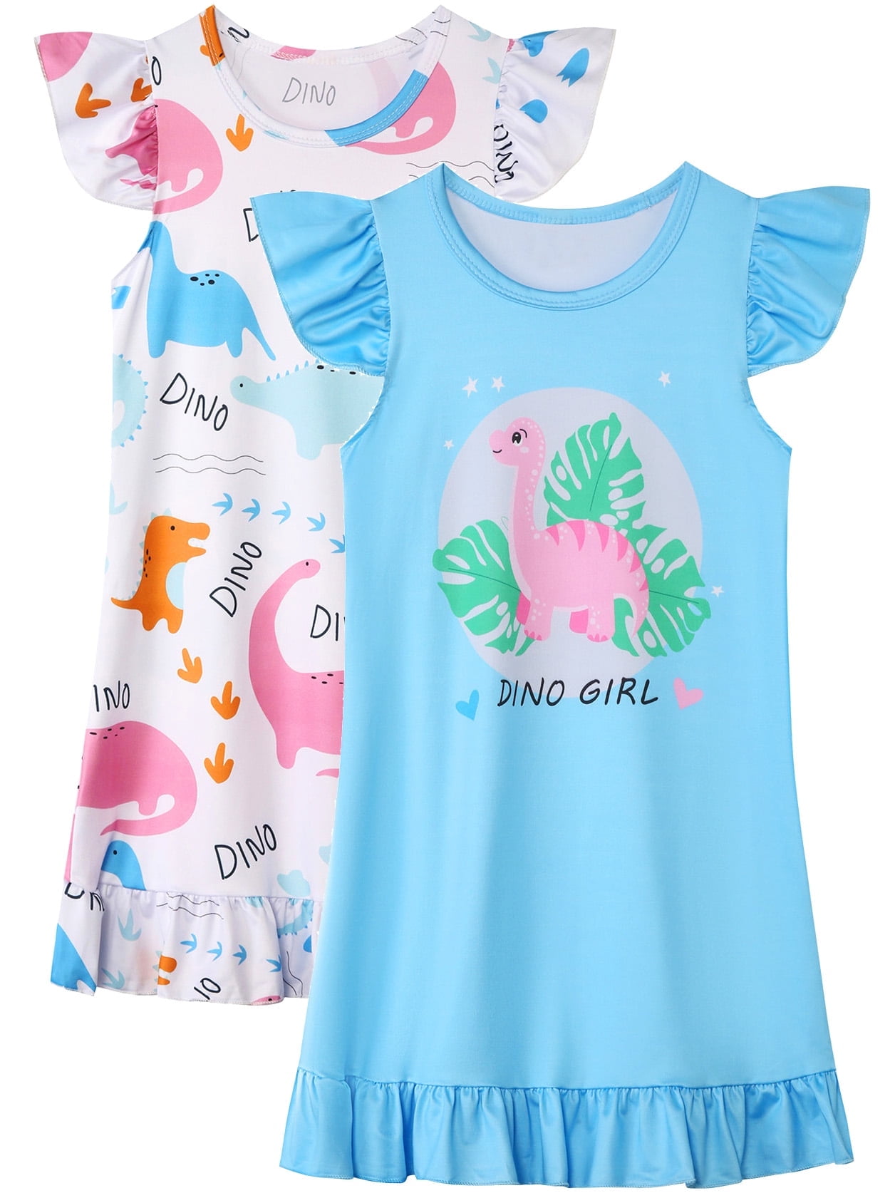 ENFLASH 2-Pack Girls Nightgowns 3-10Y Dinosaur Sleepwear Night Sleep ...