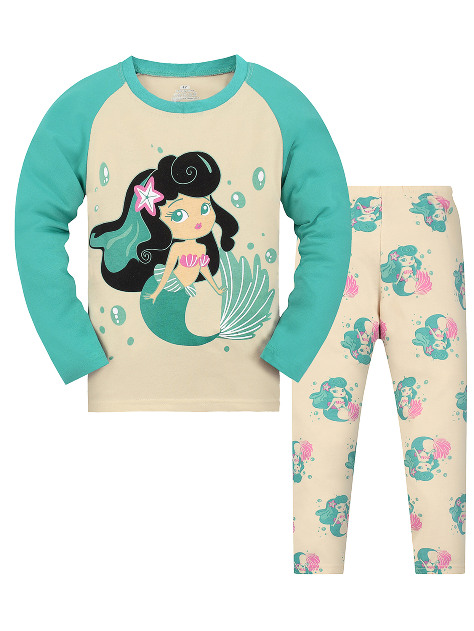 ENFLASH 2-Piece Long Sleeve Pajamas Christmas Sleepwear Mermaid Pjs ...
