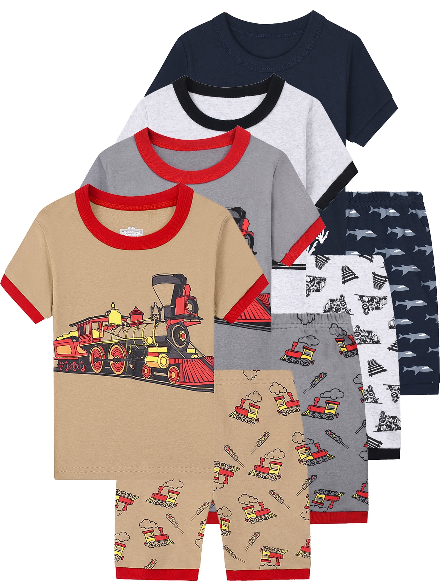 ENFLASH 3-12Y Boys Short Sleeve T-shirt and Shorts Snug Fit 100% Cotton 2 Piece Pajama Sets for ...