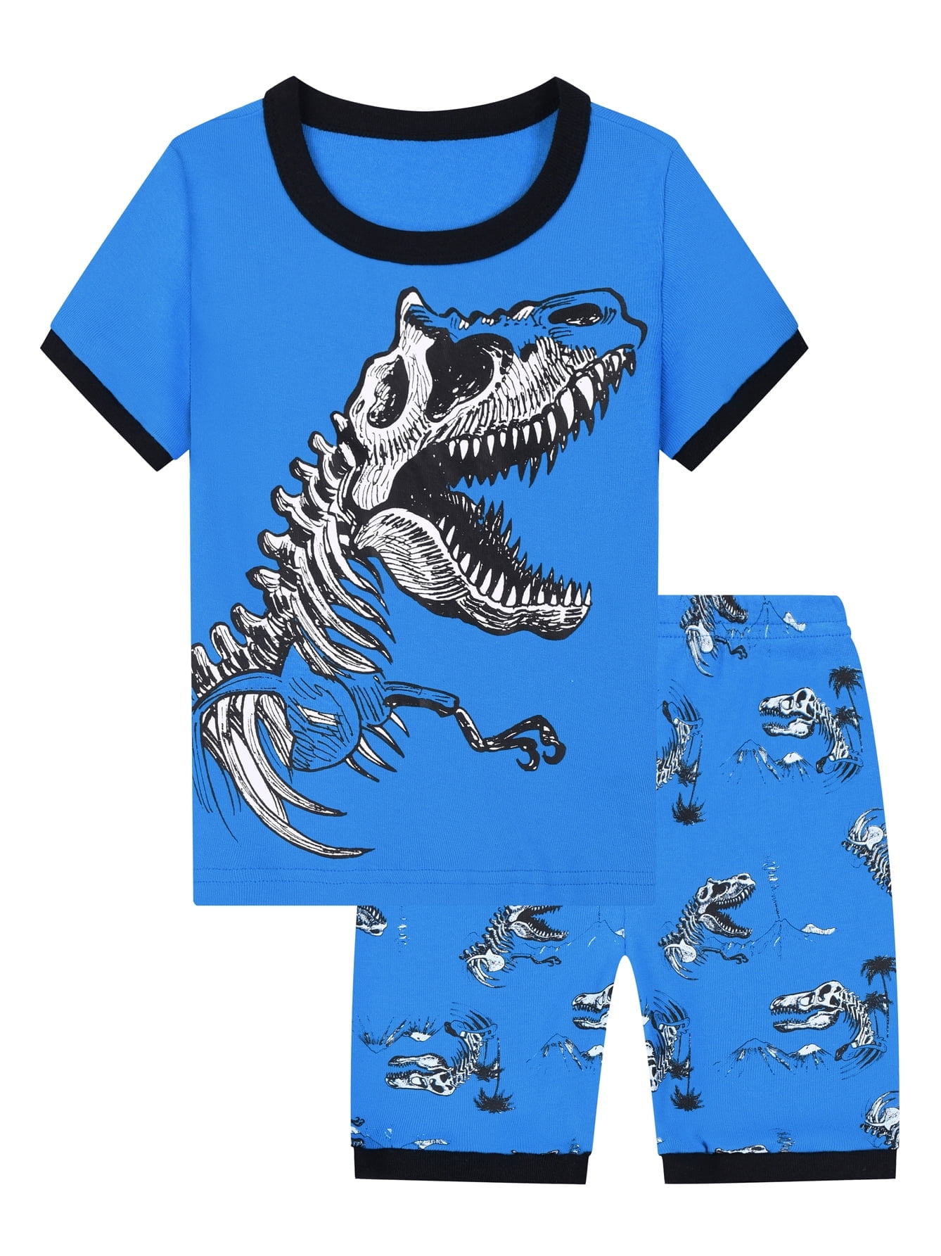 ENFLASH 3-12Y Boys Short Sleeve T-shirt and Shorts Snug Fit 100% Cotton 2 Piece Pajama Sets for ...