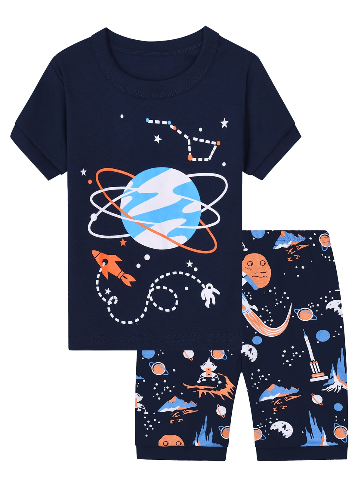 ENFLASH 3-12Y Boys Short Sleeve T-shirt and Shorts Snug Fit 100% Cotton 2 Piece Pajama Sets for ...