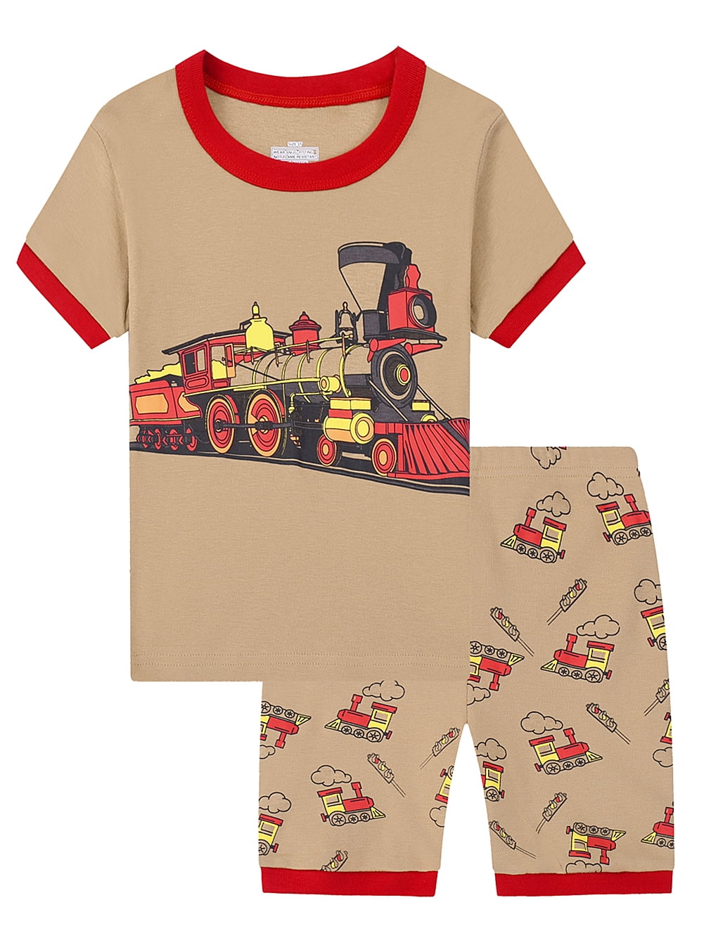 ENFLASH 3-12Y Boys Short Sleeve T-shirt and Shorts Snug Fit 100% Cotton 2 Piece Pajama Sets for ...