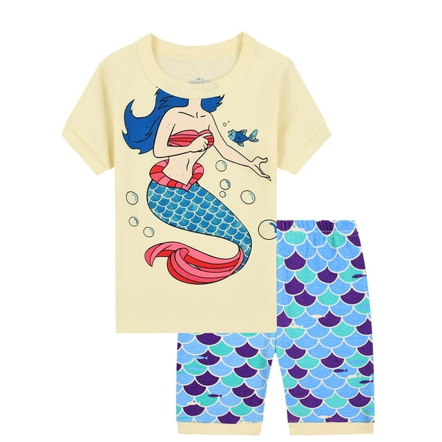 ENFLASH 3-8T Kids Girls Summer Pajamas Short Sleeve 100% Cotton Toddler ...