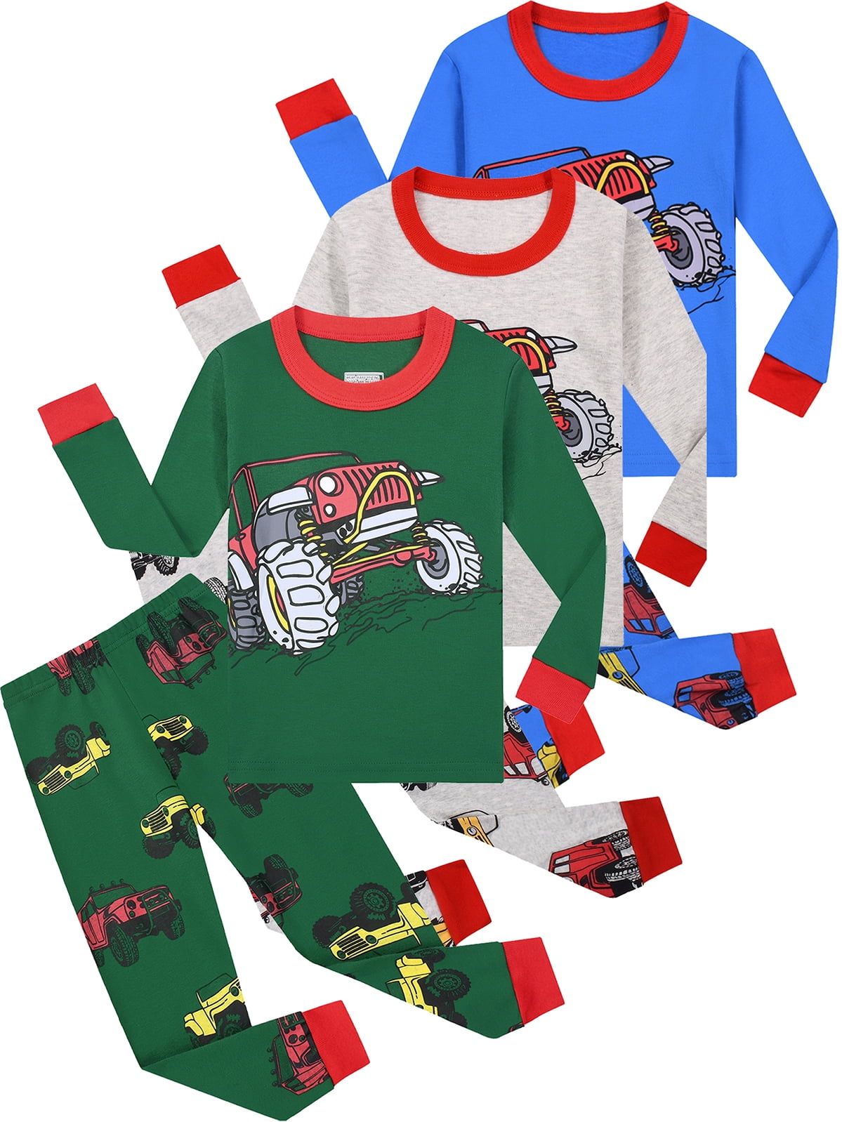 ENFLASH 3-8T Toddler and Little Boys Pajamas Sets 100% Cotton Kids Long Sleeve Pjs - Truck ...