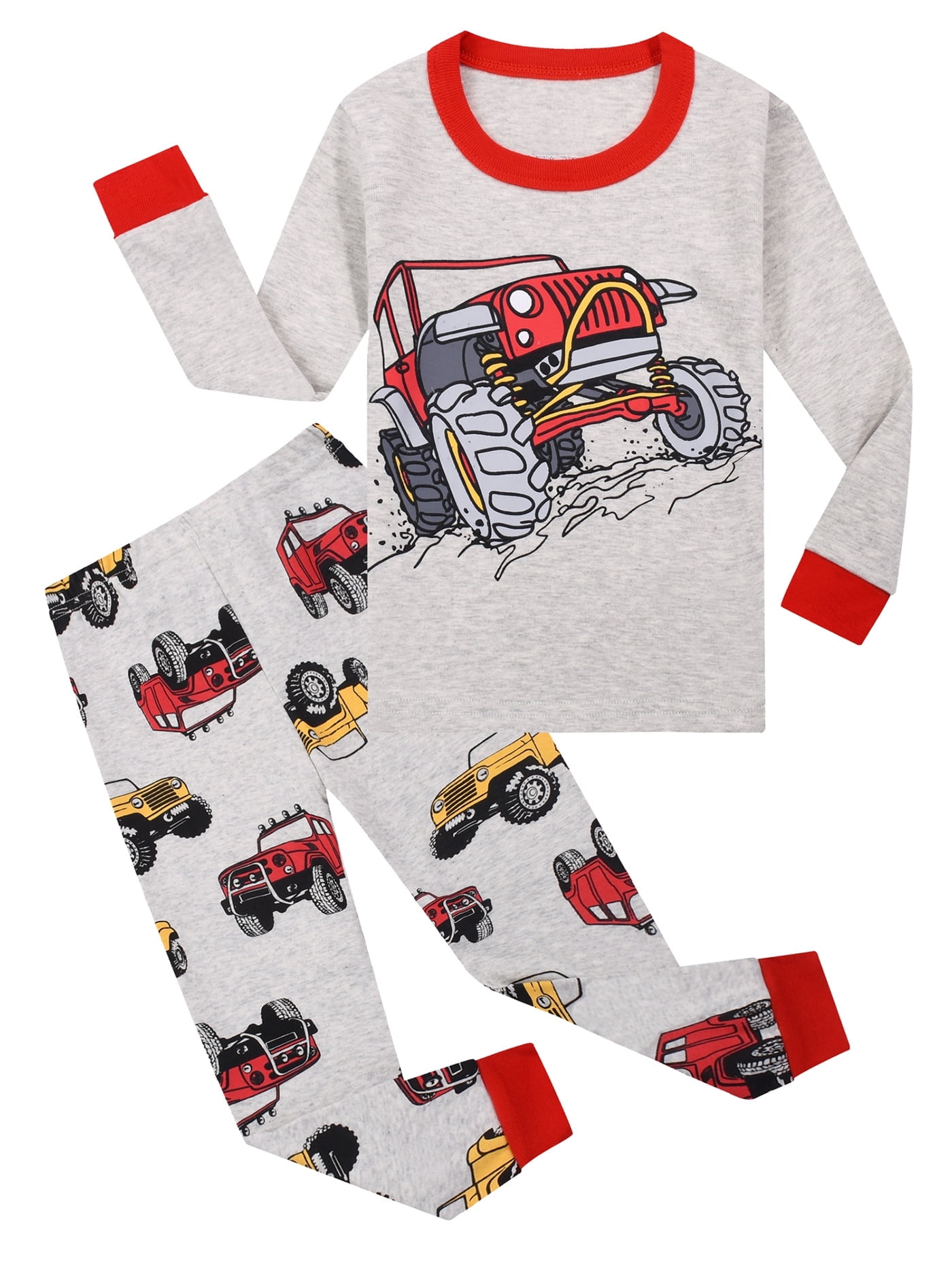 ENFLASH 3-8T Toddler and Little Boys Pajamas Sets 100% Cotton Kids Long Sleeve Pjs - Truck ...