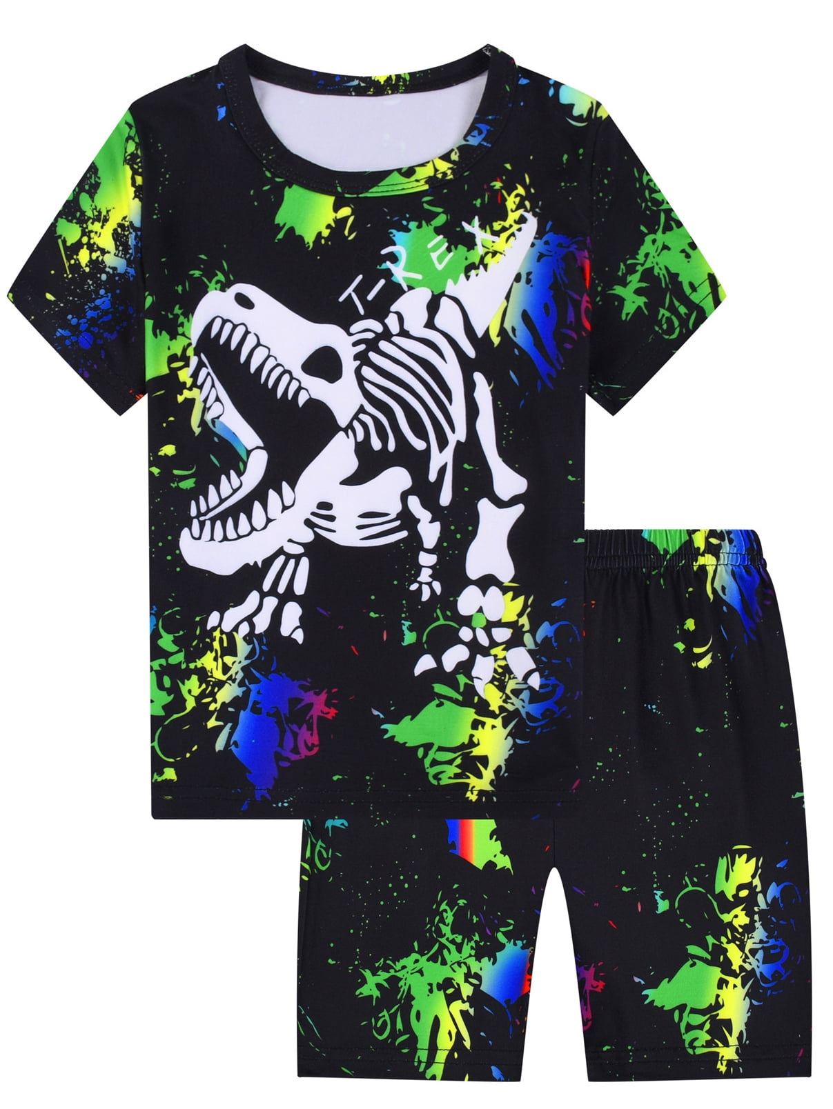 ENFLASH 3D Printed Boys Summer Pajamas Set Kids PJs Tee and Shorts Jammies Set 3-12Y - Dinosaur ...