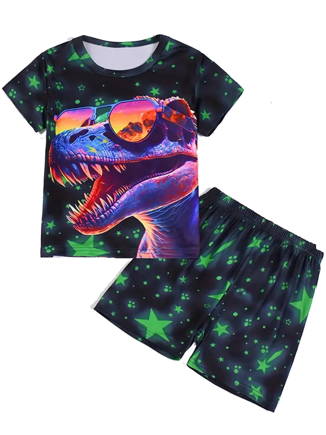 ENFLASH 3D Printed Boys Summer Pajamas Set Kids PJs Tee and Shorts Jammies Set 3-12Y - Dinosaur ...