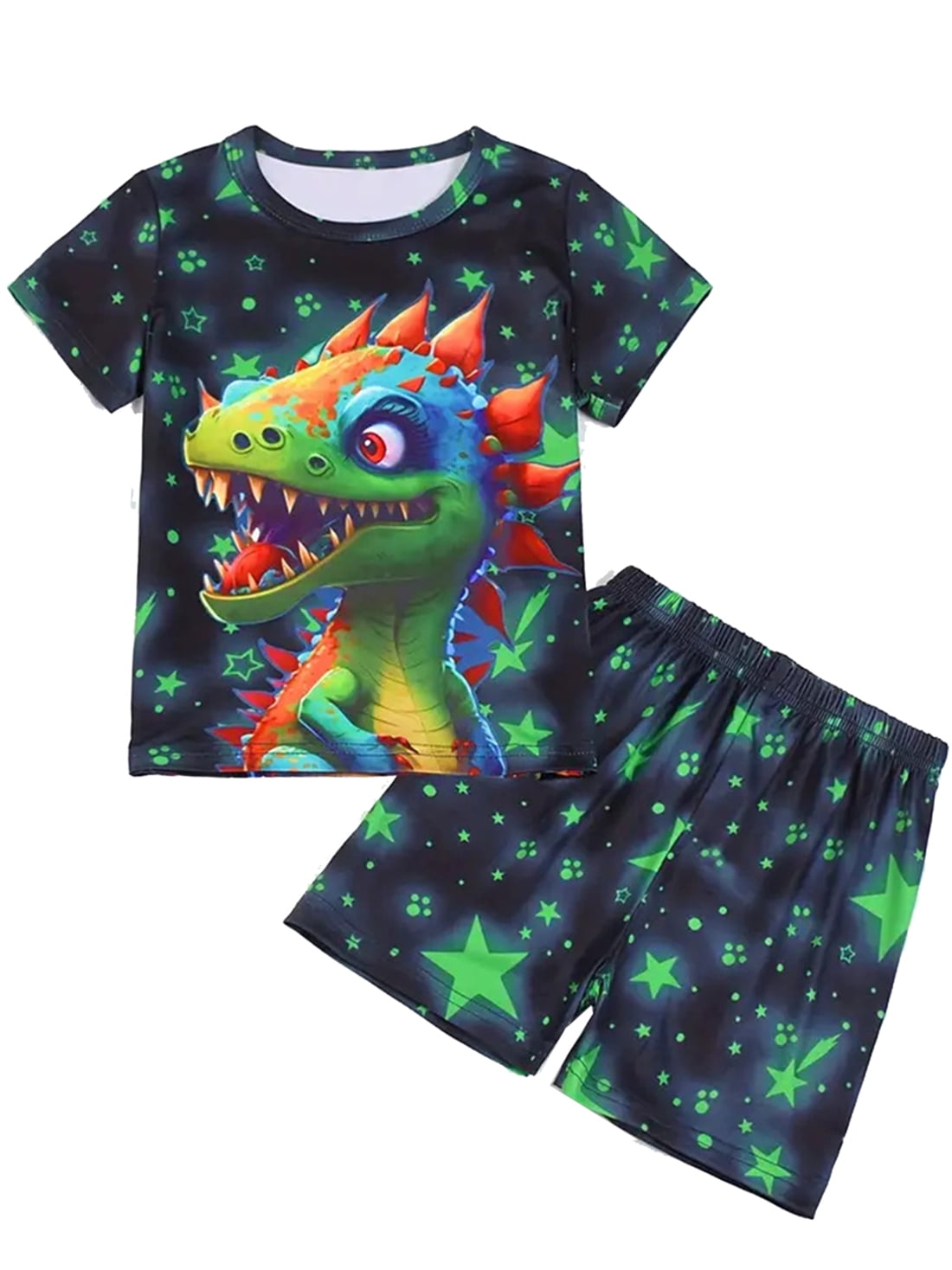 ENFLASH 3D Printed Boys Summer Pajamas Set Kids PJs Tee and Shorts Jammies Set 3-12Y - Dinosaur ...