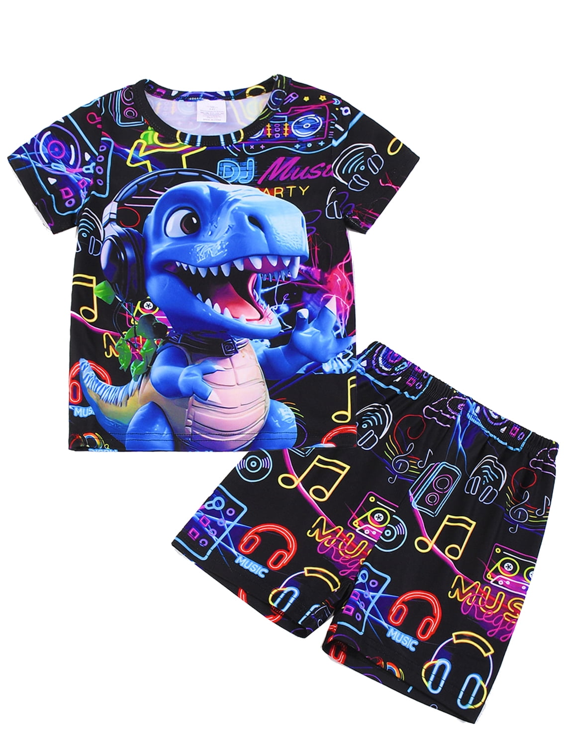 ENFLASH 3D Printed Boys Summer Pajamas Set Kids PJs Tee and Shorts Jammies Set 3-12Y - Dinosaur ...