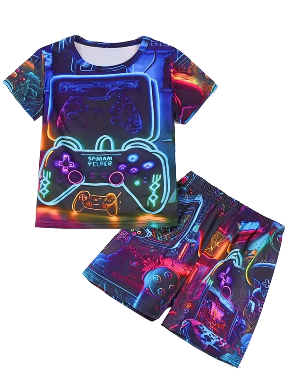 ENFLASH 3D Printed Boys Summer Pajamas Set Kids PJs Tee and Shorts Jammies Set 3-12Y - Games ...