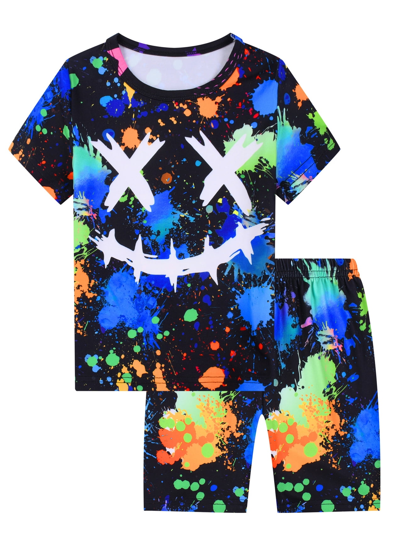 ENFLASH 3D Printed Boys Summer Pajamas Set Kids PJs Tee and Shorts Jammies Set 3-12Y - Ghost ...