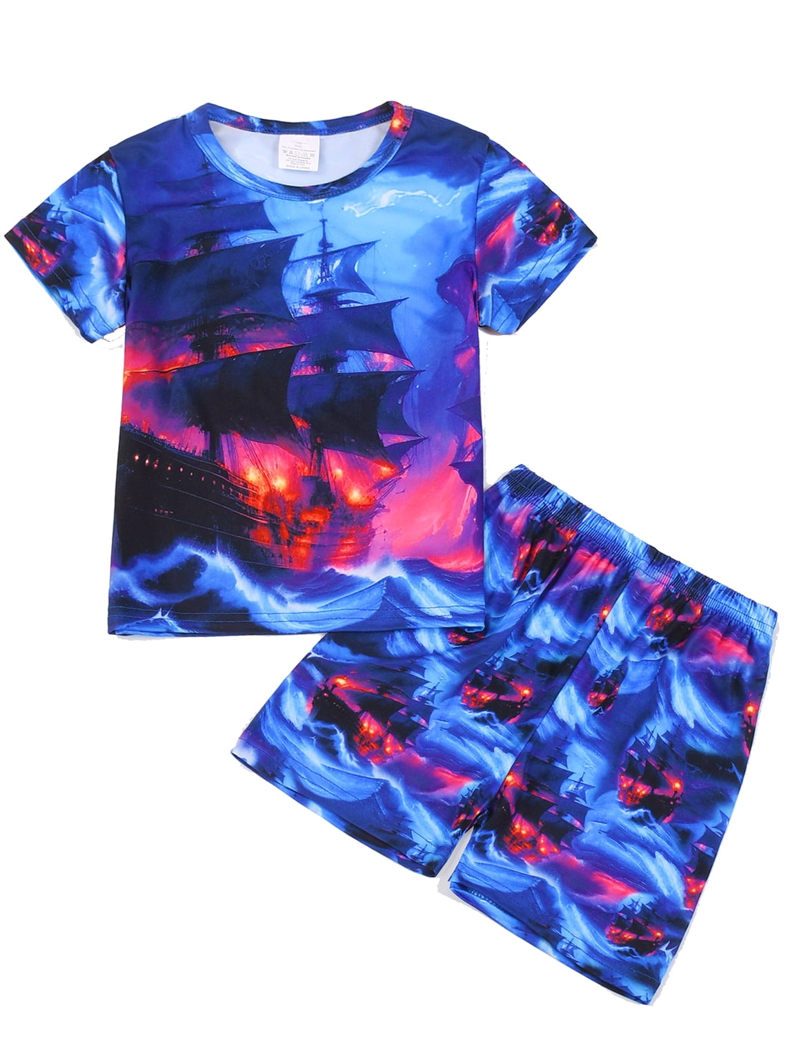 ENFLASH 3D Printed Boys Summer Pajamas Set Kids PJs Tee and Shorts Jammies Set 3-12Y - Sailboat ...