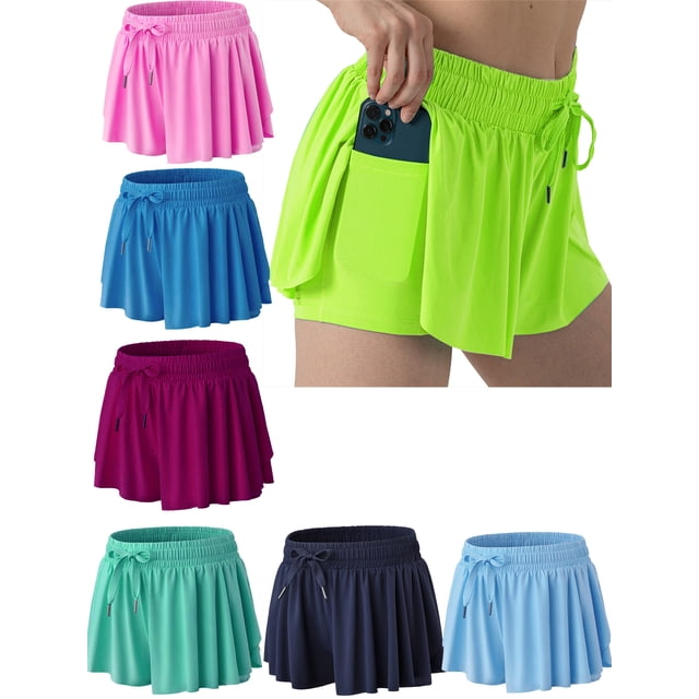 ENFLASH 5-12Y Child Girls Butterfly Shorts Flowy Athletic 2 in 1 Cheer ...