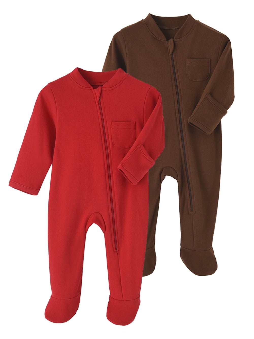 ENFLASH Baby Pajamas 100% Cotton Zip Romper Onesie, Snug Fit Footed Long Sleeve, 2-Pack ...