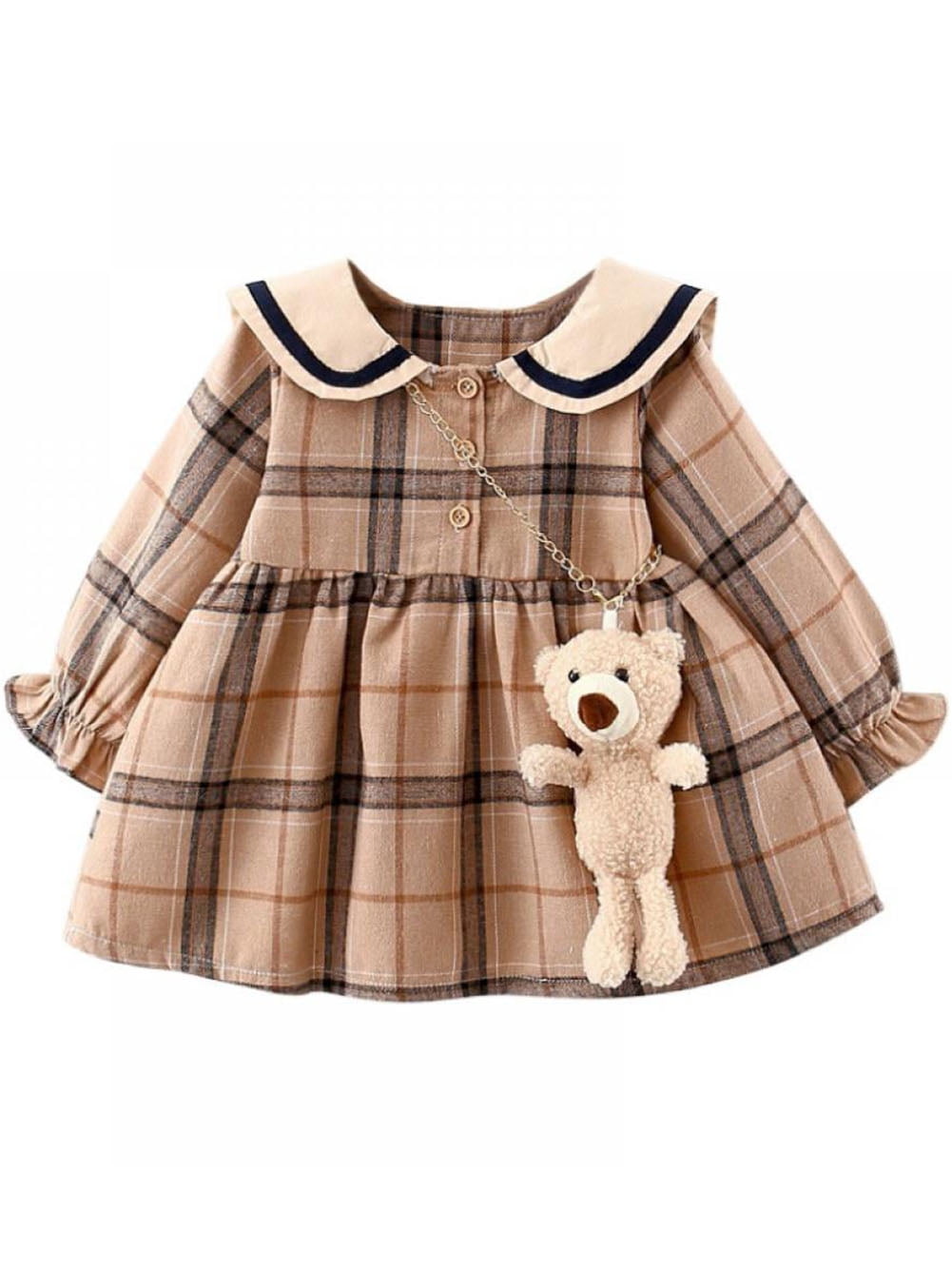 ENFLASH Baby Girl Checked Mini Dress Fall Winter Long Sleeves Outfit ...